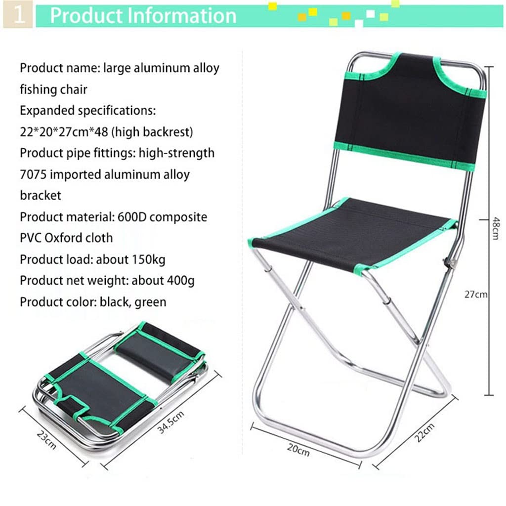 LMMDDP Portable Folding Fisherman Chairs with Backrest Outdoor Multifunctional Folding Chair Aluminum Folding Stool Camping Supplies