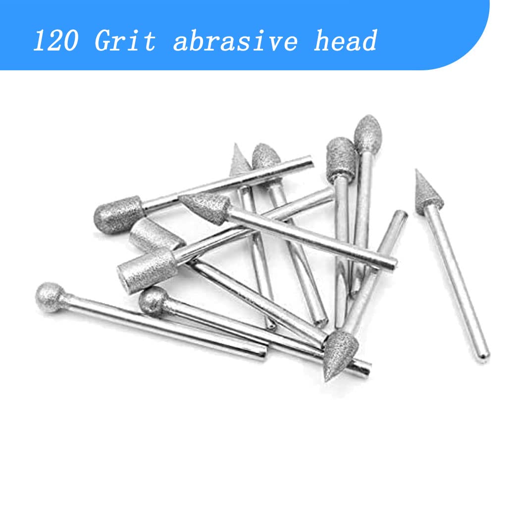 ๐๐ฎ๐จ ๐ค๐ 20 Pcs Diamond Burr Sets, 1/8 Inch Shank Stone Carving Sets Diamond Grinding Bits for Dremel Rotary Tools (120#)
