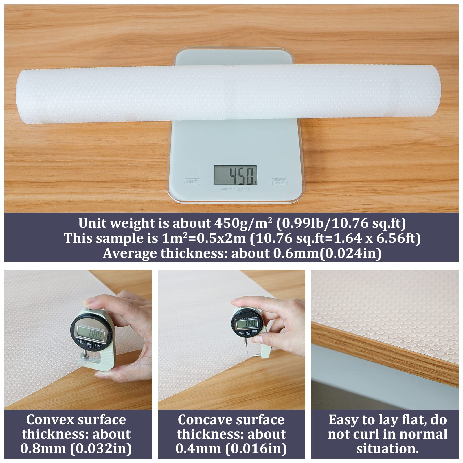 Hersvin Shelf Liners, 23.6x196.9 Inch EVA Non-Adhesive Drawer Mats, Cupboard Pad, Kitchen Cabinet Lining Fridge Cushion for Home Office (Clear/Dot, 60x500cm)