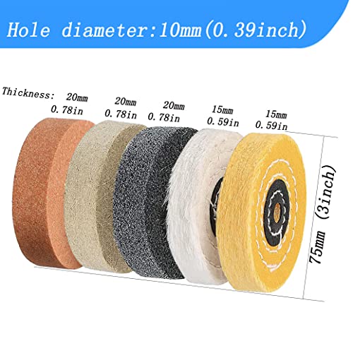 ๐๐ฎ๐จ ๐ค๐ 5 Pcs 3'' Grinding/Buffing Wheels - 3/8'' Arbor Hole Abrasive Polishing Wheel Aluminum Buffing Kits for Bench Grinder