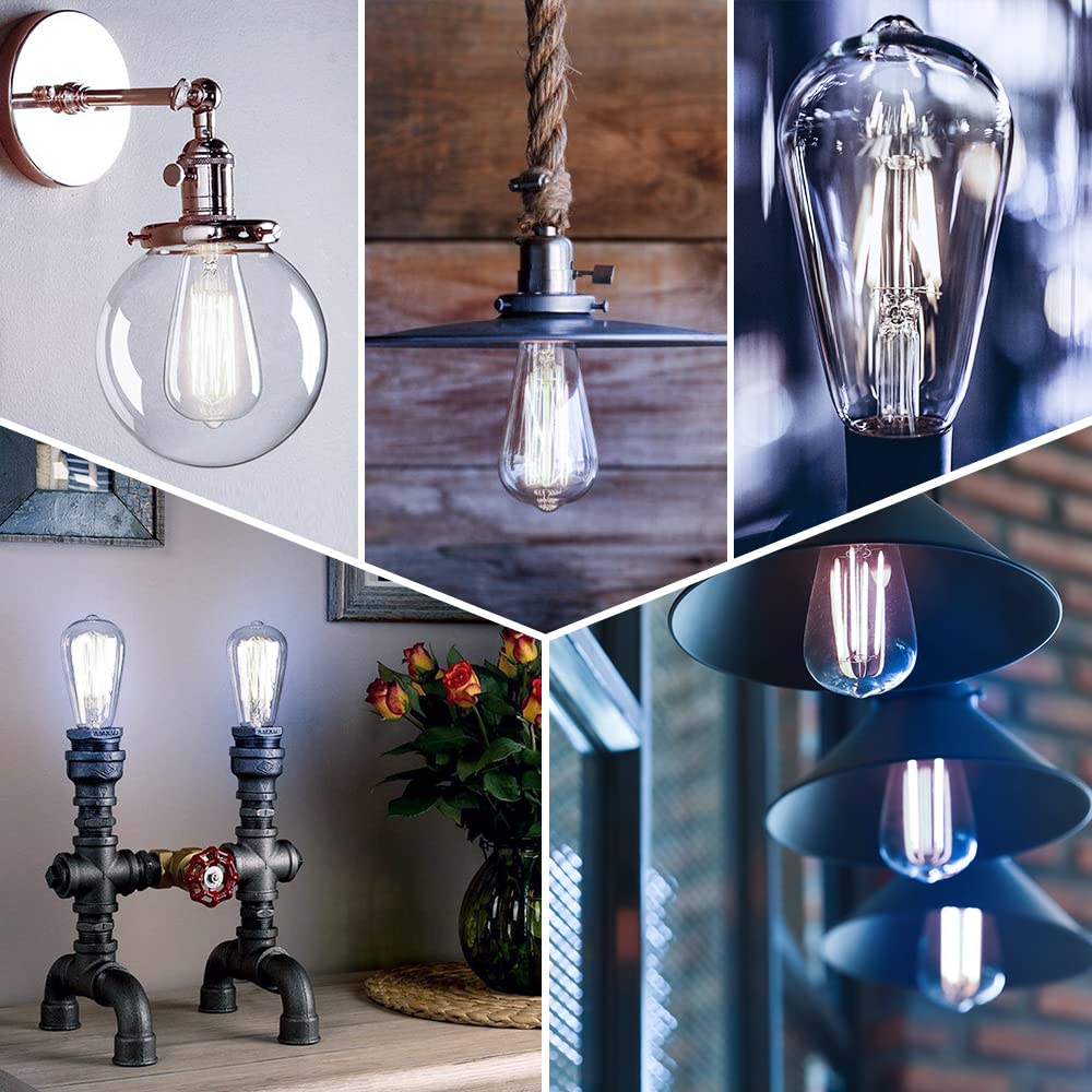 hantop 6 Watt(60 Watt Equivalent), Vintage Edison Bulb, 4000K White Light Bulb, E26/Medium (Standard) Base, 600Lumens CRI80+ 120V, Pack of 6