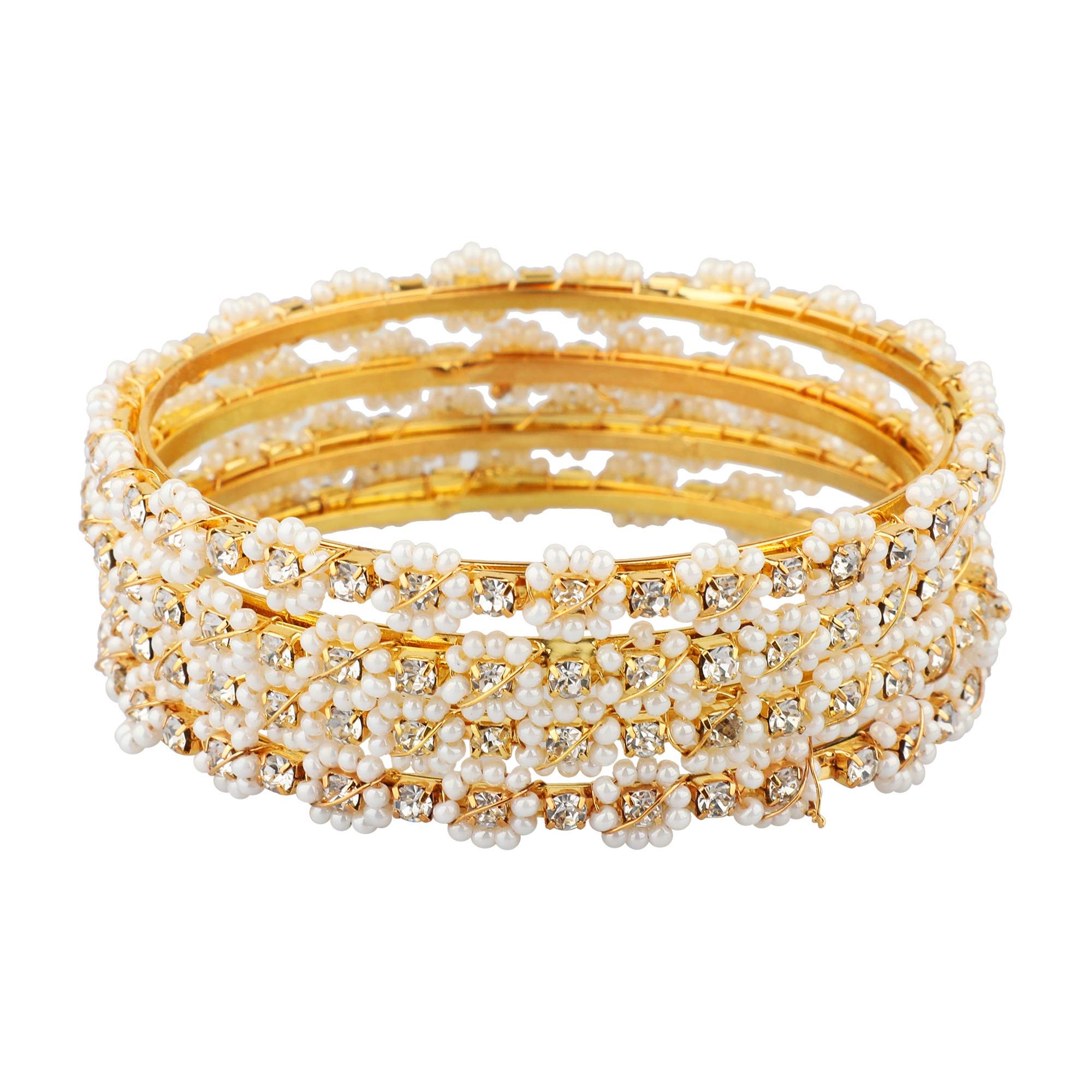 Efulgenz Pearl Bangles for Women Indian Bangles Faux Pearl White Pearl Indian Bangles Crystal Traditional Wedding Bracelet Bangle Set Bolloywood Jewelry