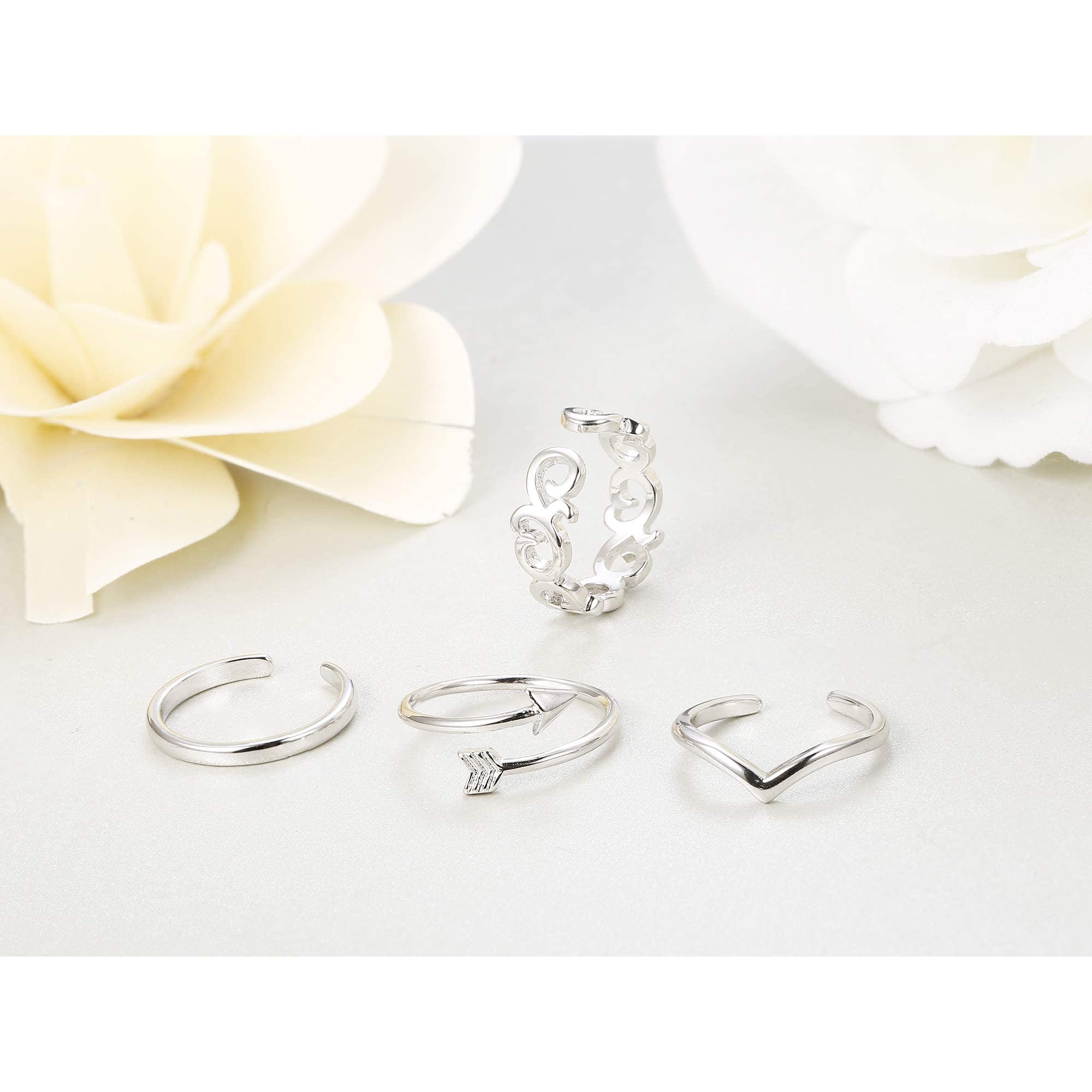 FIBO STEEL 4 Pcs Open Toe Rings for Women Arrow Tail Band Toe Ring Adjustable