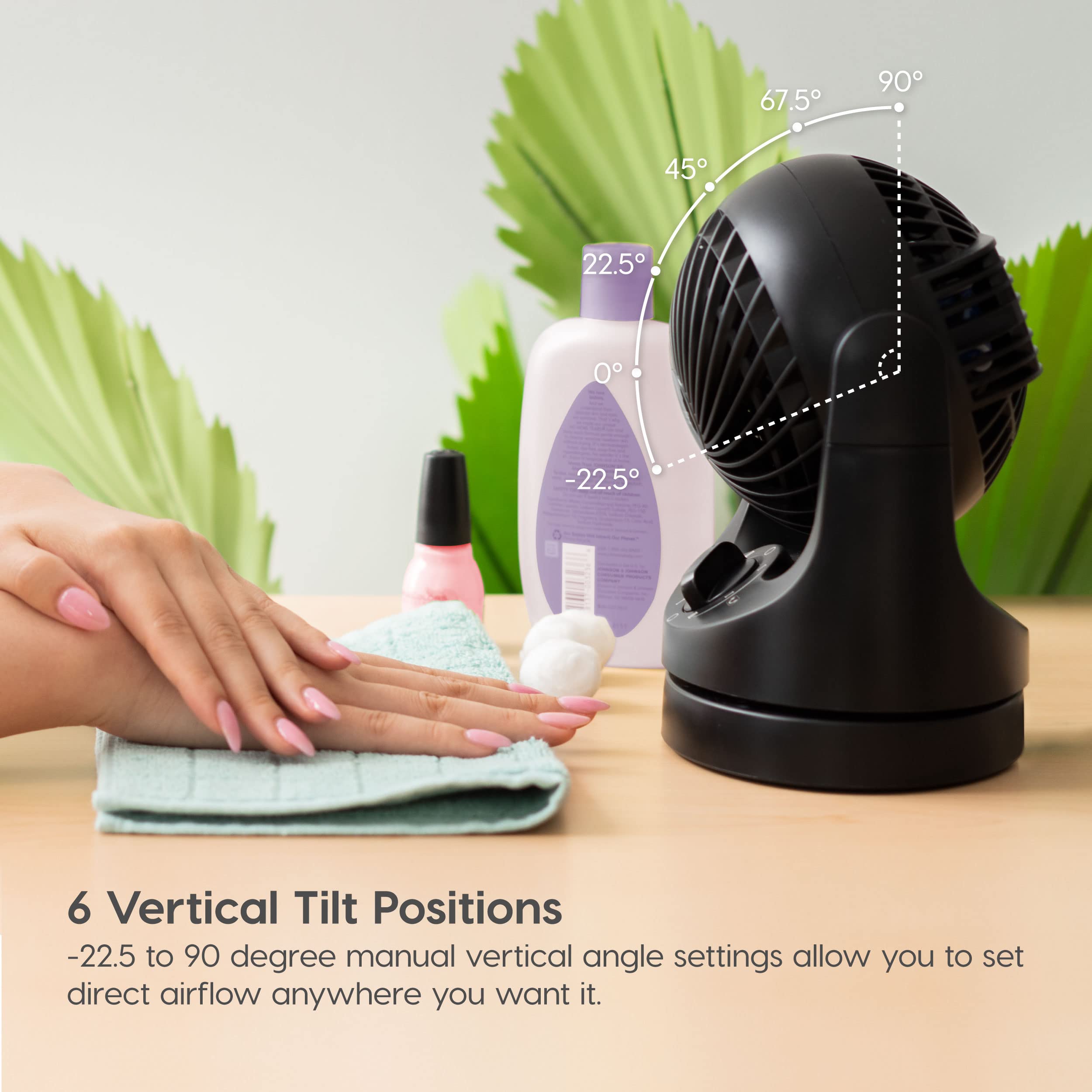 IRIS USA WOOZOO Fan, Small Oscillating Desk Fan, Table Air Circulator, 3 Speeds, 32ft Max Air Distance, Mini Fan 8 Inches, 112° Adjustable Tilt, 27.5 db Low Noise, Black