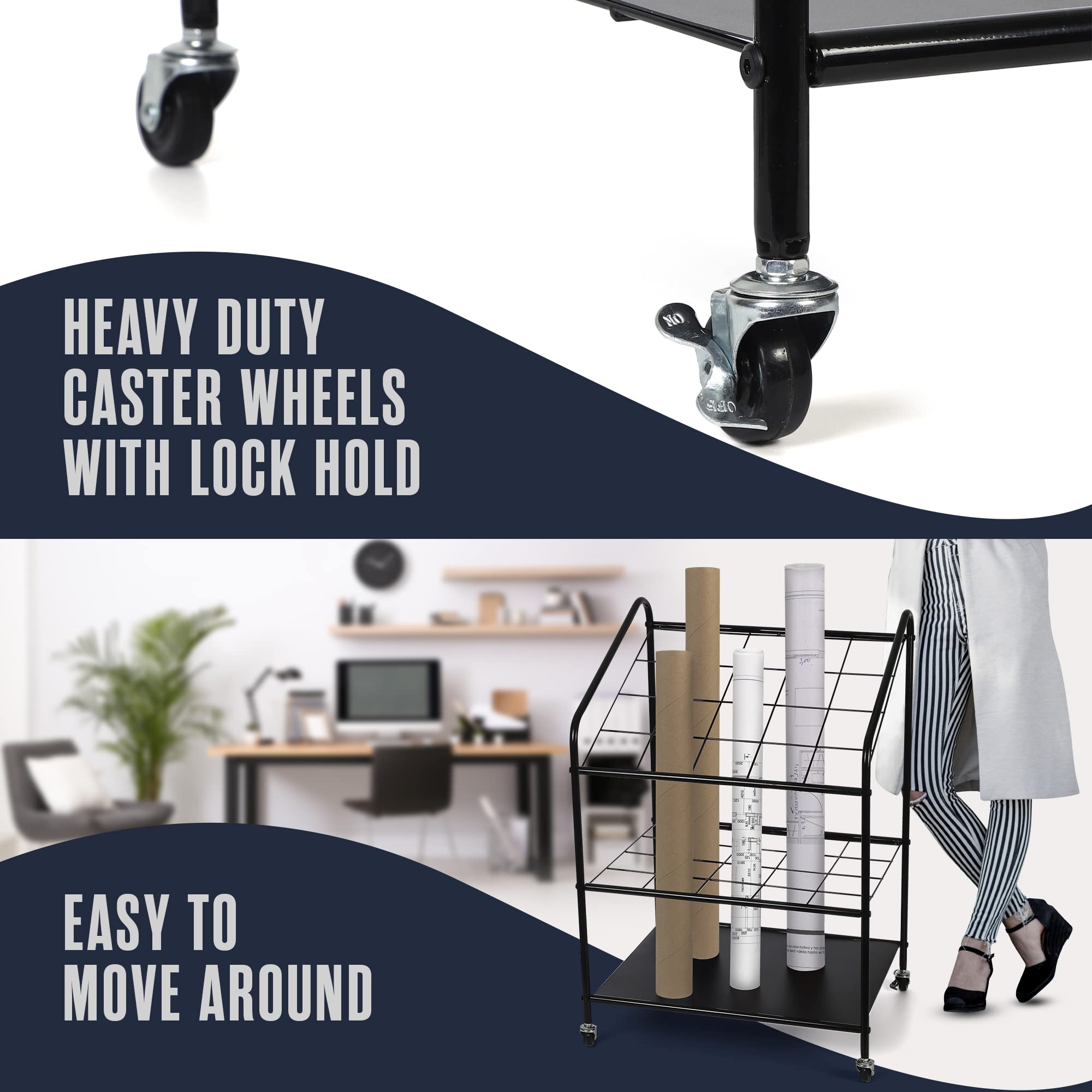 Houseables Blueprint Holder, Blueprint Storage Rack, Print Rack, Plan Holder, Poster Display Rack, Plan Rack, Blueprint Cabinet, Construction Plan Holder, Metal, 4x4β Compartments, 20 Slots, w/Wheels