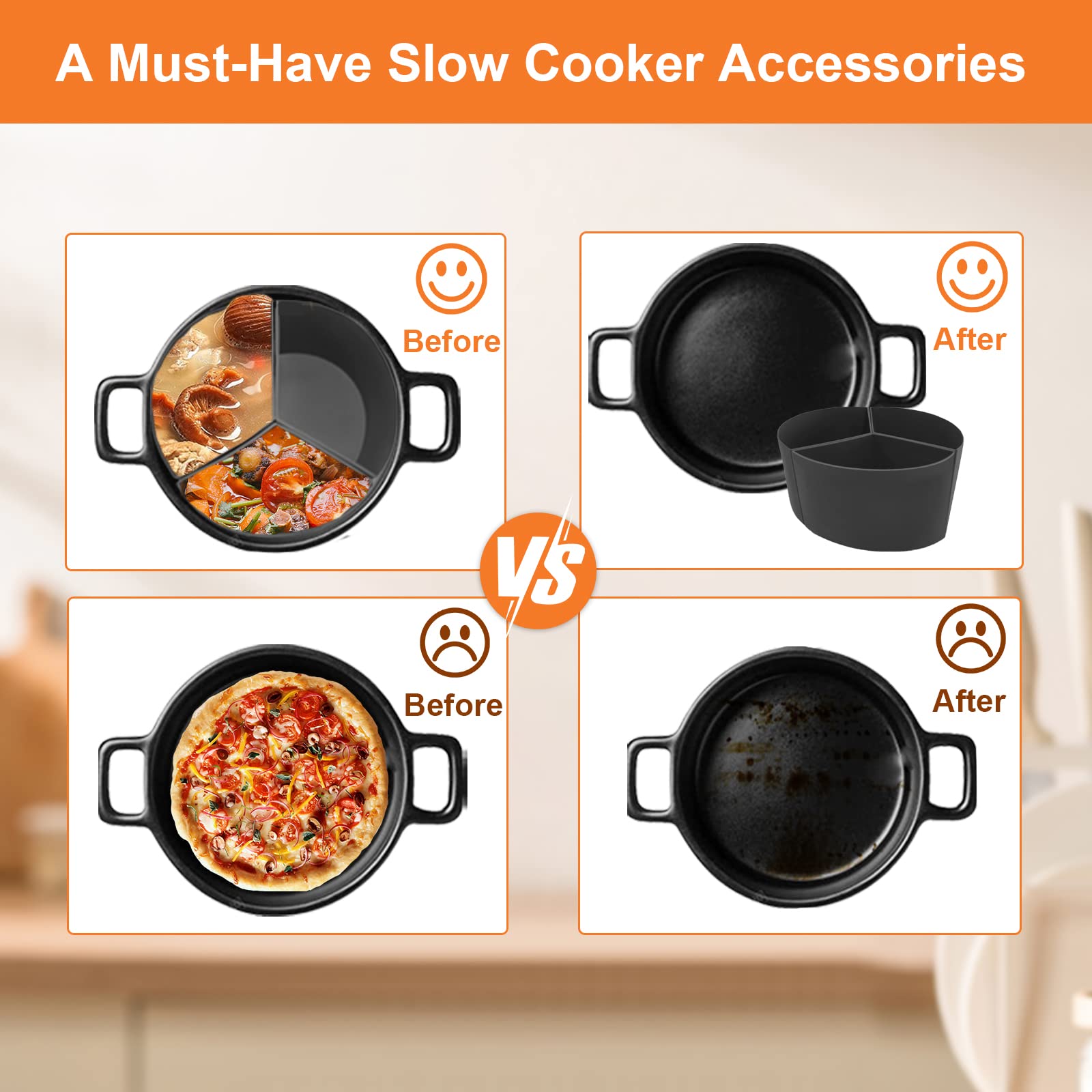 HYueaph Slow Cooker Divider Liner Reusable Leakproof Silicone Insert Divider Instant Pot Liners BPA Free Disahwasher Safe for 6 Quart Pot (3pcs)