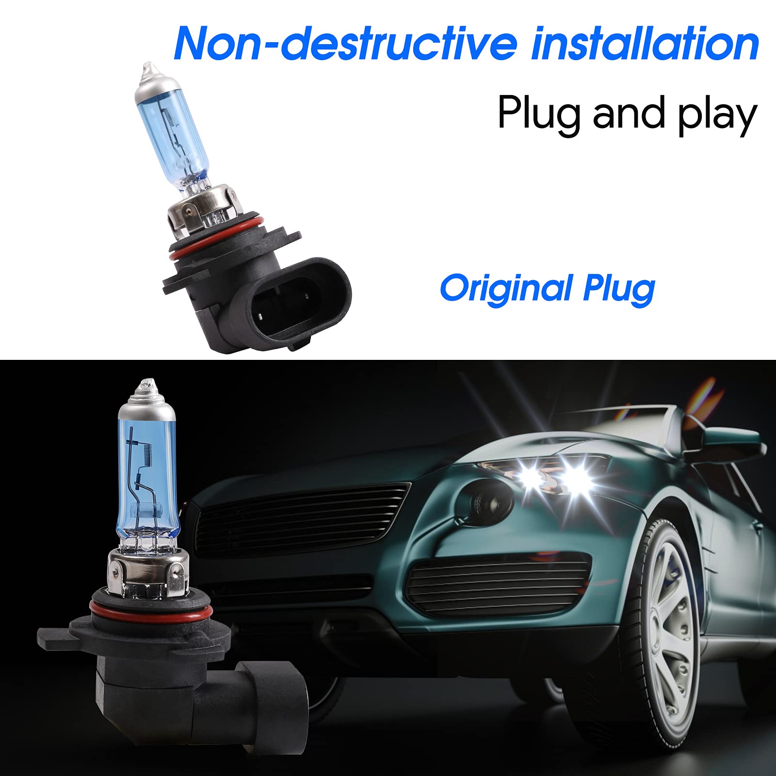 Energetic 9012 HIR2 Halogen Headlight Bulb with 5000K Super White Light Fog Lights, PX22D 12V/60W 2000 Lumens 1200 Hours, IP67, 2 Pack, 2Yr Warranty