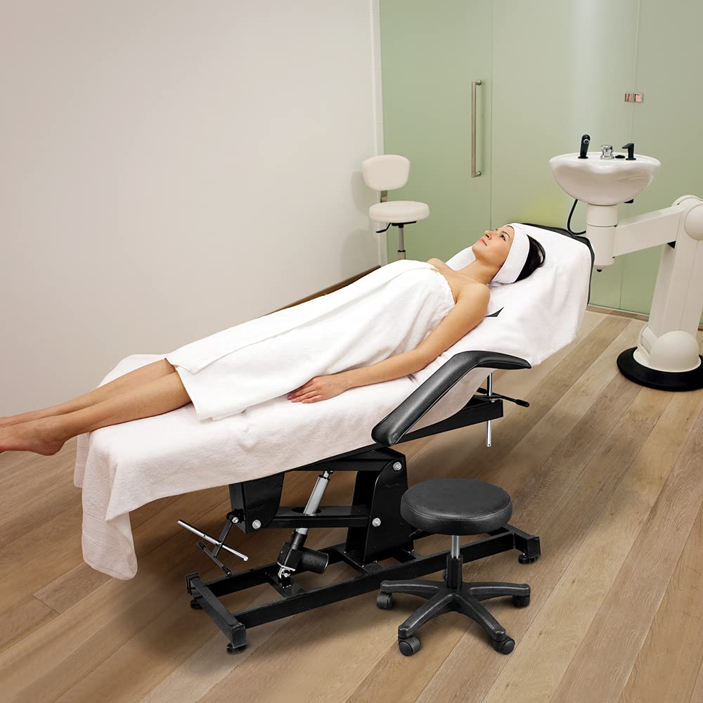 MENGK 72in 3-Section Spa Beauty Salon Tattoo Massage Bed with Motorized Reclinable Height Power Lift & Stool Black