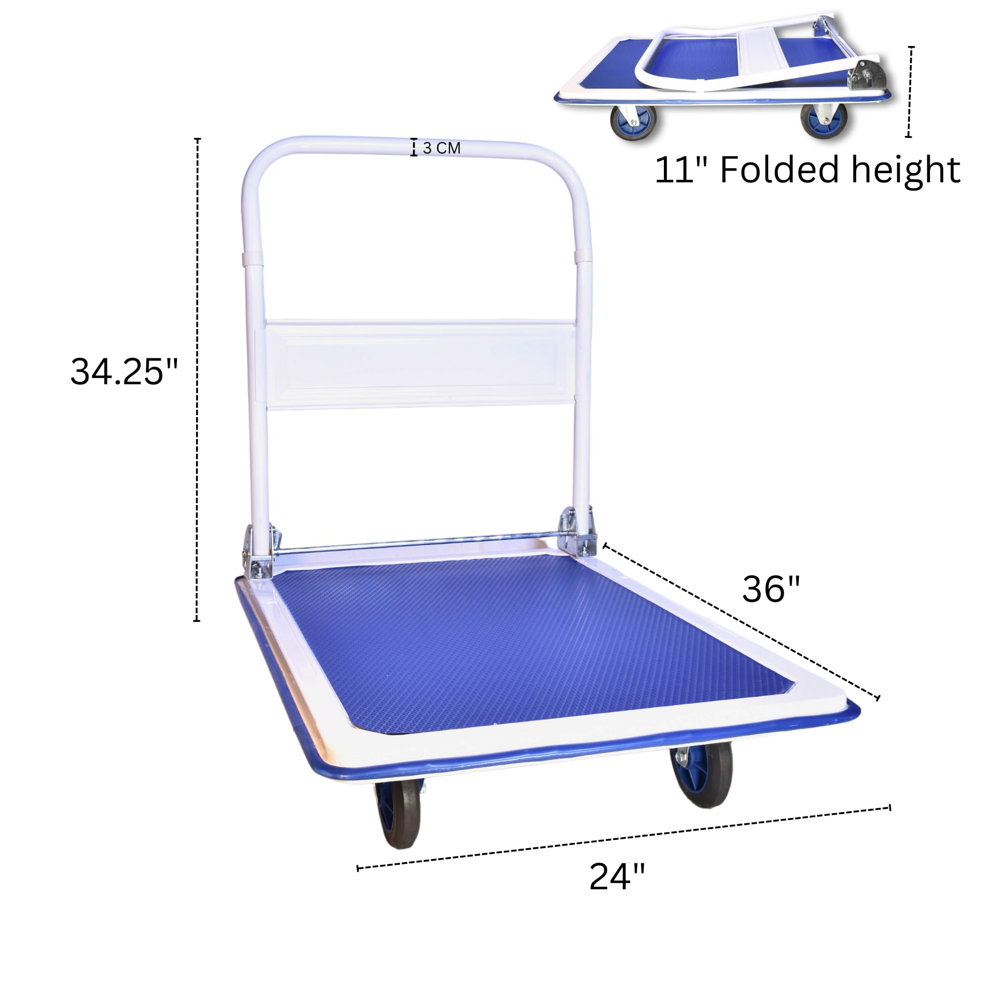 Ironbar 500 LBS Platform Dolly Cart Folding 34.25 in x 24 in PU Wheels Utility Push Cart for Home Garden Warehouse Work Office Travel