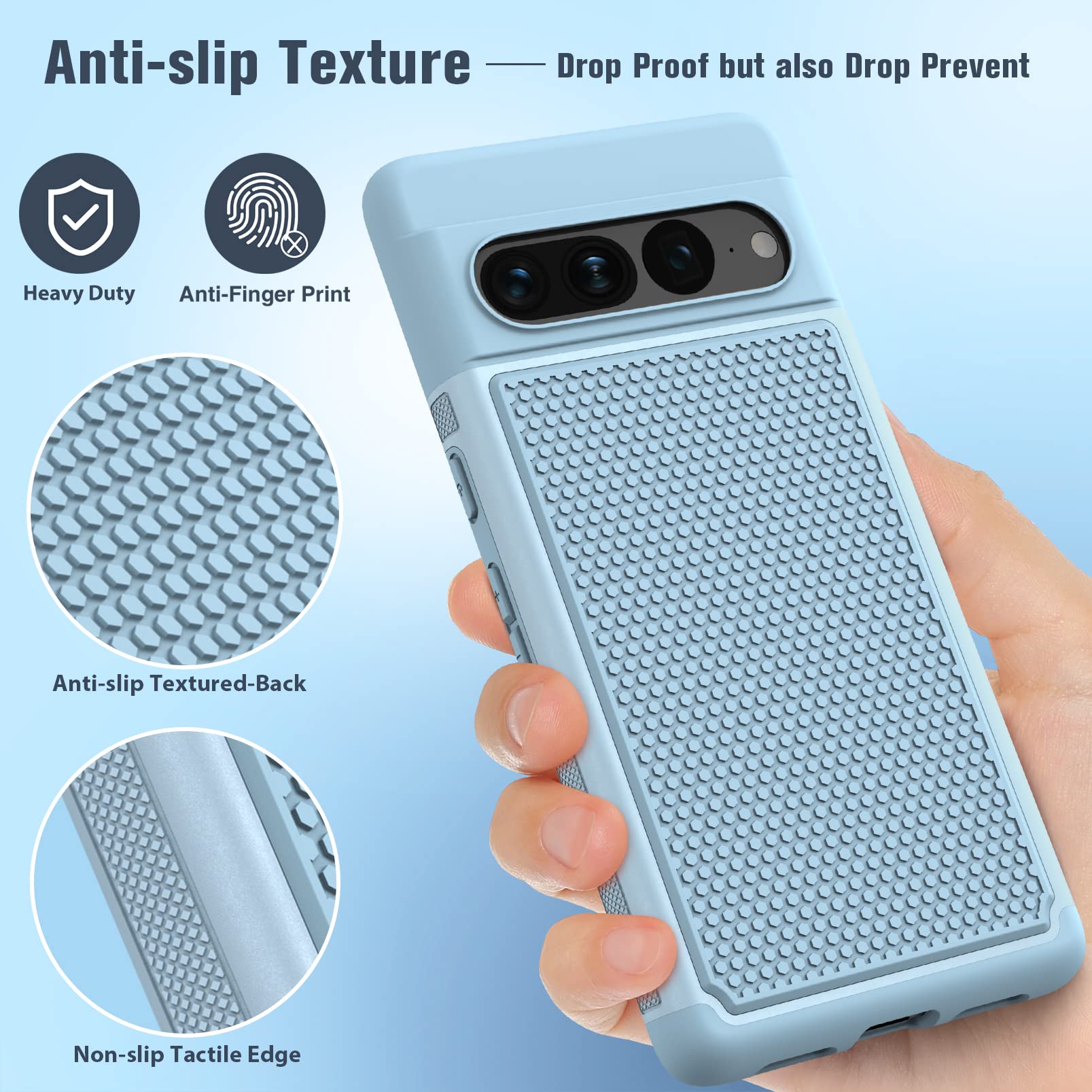 FNTCASE for Google Pixel 7-Pro Case: Dual Layer Protective Heavy Duty Cell Phone Cases Shockproof Rugged with Non Slip Textured - Military Protection Bumper - 6.7inch, Pixel 7 Pro Case (Navy Blue)