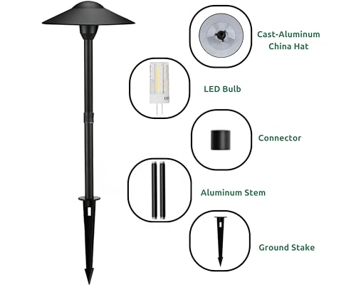 Lumina Lighting® 3W Landscape Path Lights - Low Voltage Cast-Aluminum Outdoor Pathway Light and Area Light 3000K - 12V Waterproof - G4 LED 3W Lighting for Yard Garden Pathway (Black, (8-Pack))