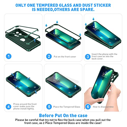 ORETECH for iPhone 13 Pro Case,with [2 x Tempered Glass Screen Protector] 360 ° Full Body Shockproof Protective Phone Case for iPhone 13 Pro 6.1 inch - Classic Green
