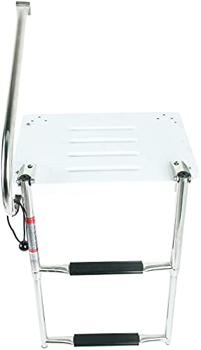 YaeMarine 2 Steps Boat Out-Board Swim Ladder, Under Platform Boat Ladder, Telescoping Boat Ladder, Fiberglass Platform Folding Stainless Ladder
