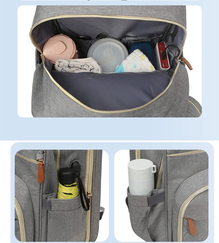 Large Diaper Bag Backpack for Mom. Multifunction Durable & Waterproof Nappy Changing Travel Kit. Foldable Bassinet with Changing Pad and Mosquito Net. Stylish and Compact. Large Capacity.