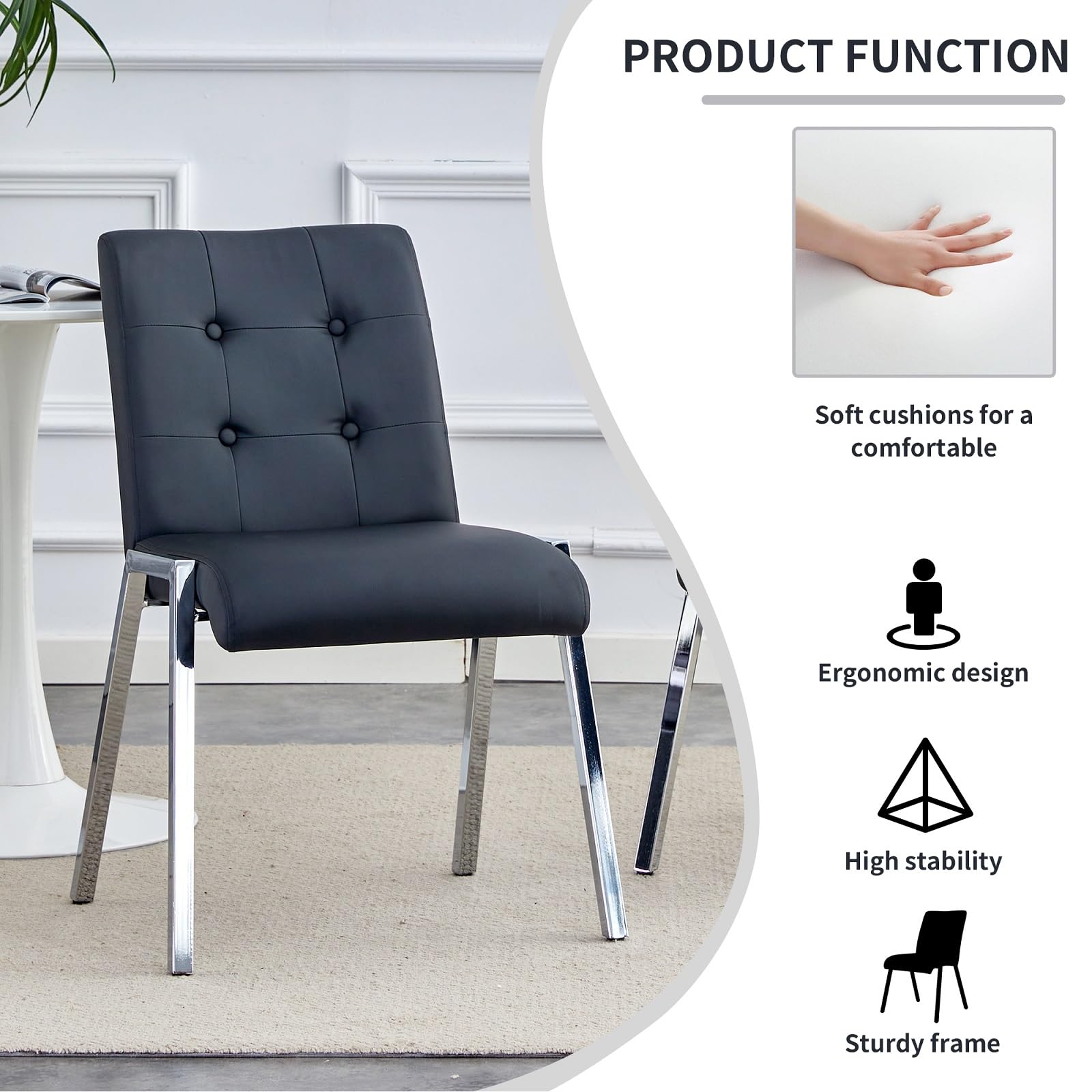 EXZLFA Armless Dining Chairs Set, PU Upholstered High Back Make Up Chair with Electroplated Metal Legs ,Suitable for Restaurants Living Rooms Kitchens Dressing Room (4-Piece Grey)