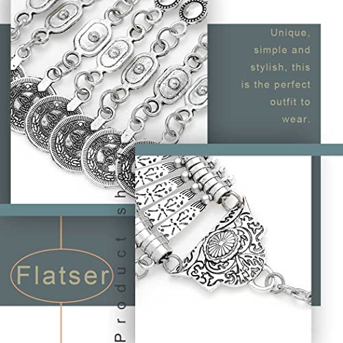 Flatser Boho Chunky Necklaces Silver Coin Collar Choker Tassel Statement Chain Prom Party for Women and Girls