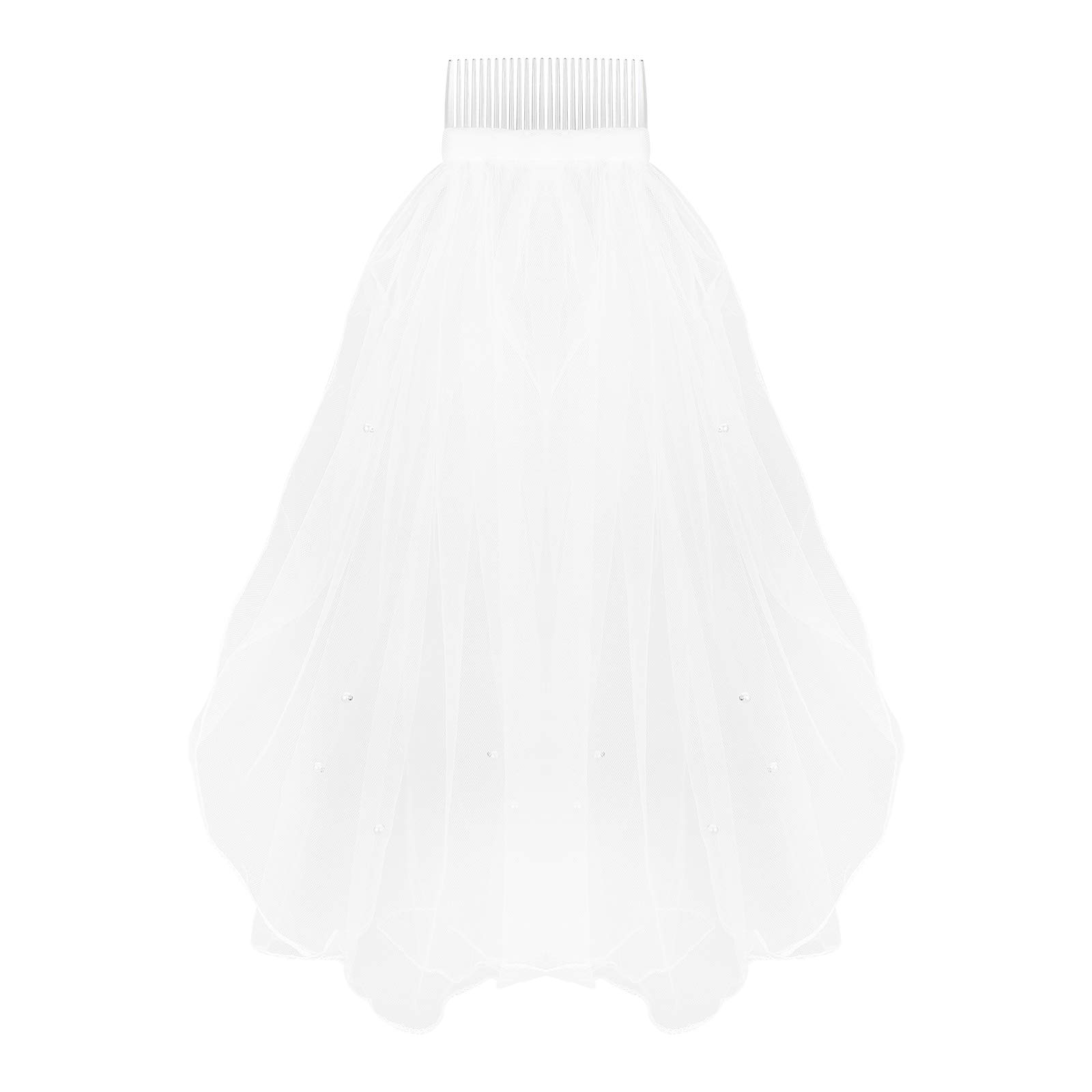 FRCOLOR Bridal Wedding Veil Women's Short Vails with Peals Tulle for Bachelorette Party 39cm/15” Single Tier Veil With Comb Wedding Party Bride Veil