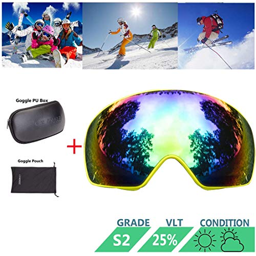 FIRSTLIKE Ski Goggles, Snowboard Gaggles with Anti-Fog UV Protection Interchangeable Lens
