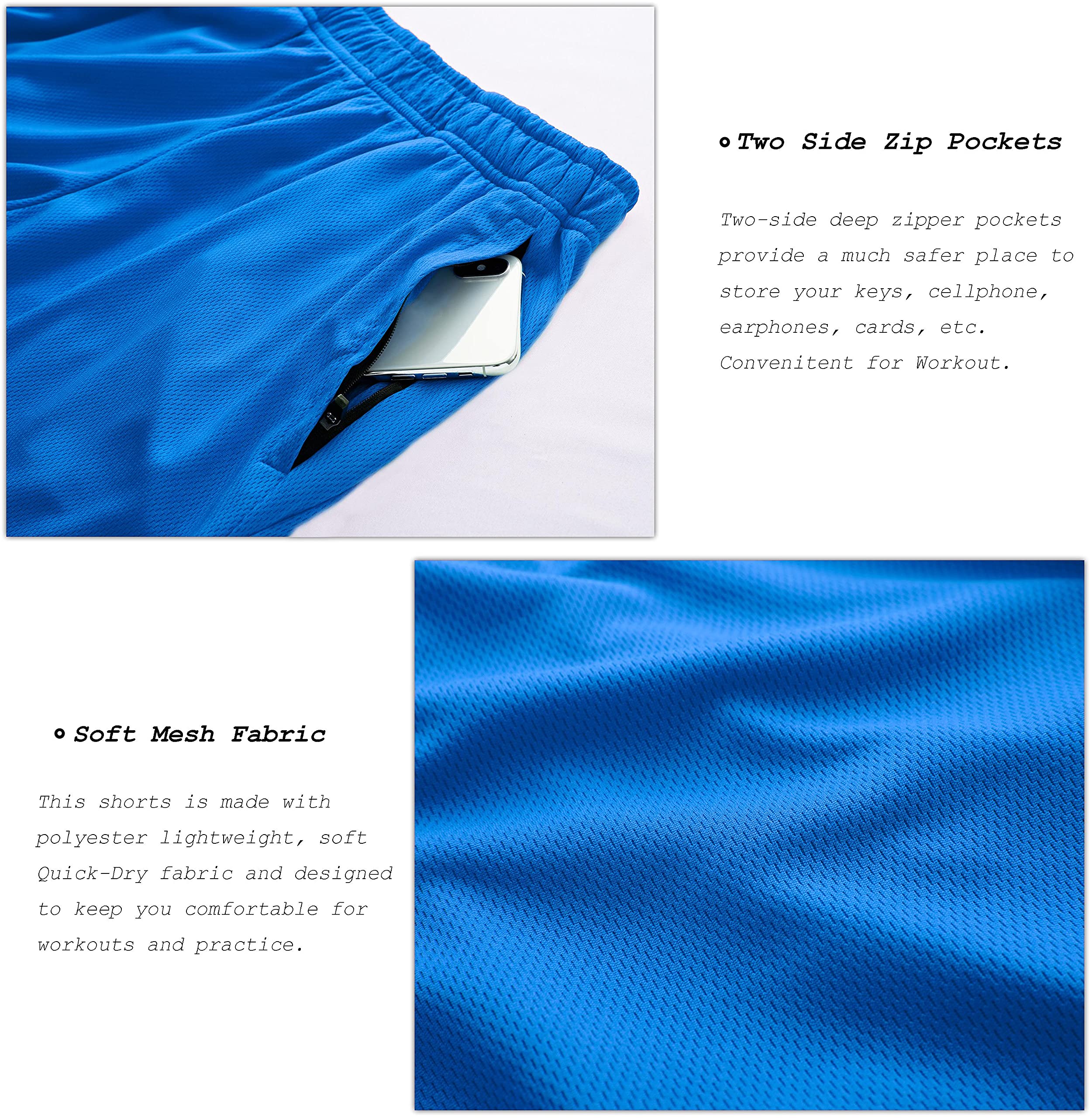 G Gradual Men's 7" Workout Running Shorts Quick Dry Lightweight Gym Shorts with Zip Pockets (2 Pack: Black/Blue Large)