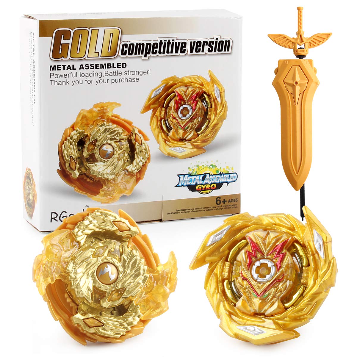 FirstToy Bay Battle Burst Evolution Attack Gold Gyro Pack for Battling Tops Game with 4D Launcher Grip Starter and Stadium(4in1)