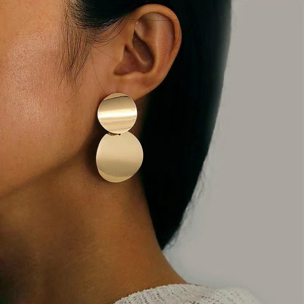 Gold Plated Round Disc Dangle Earrings Minimalist Circle Geometric Statement Drop Earrings for Women Girls Gift…