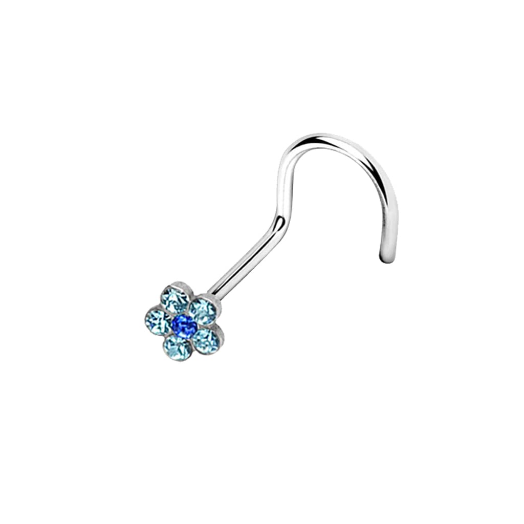 FIFTH CUE 4pc 6-Gem Flower 316L Surgical Steel Nose Screw Value Pack (18G)