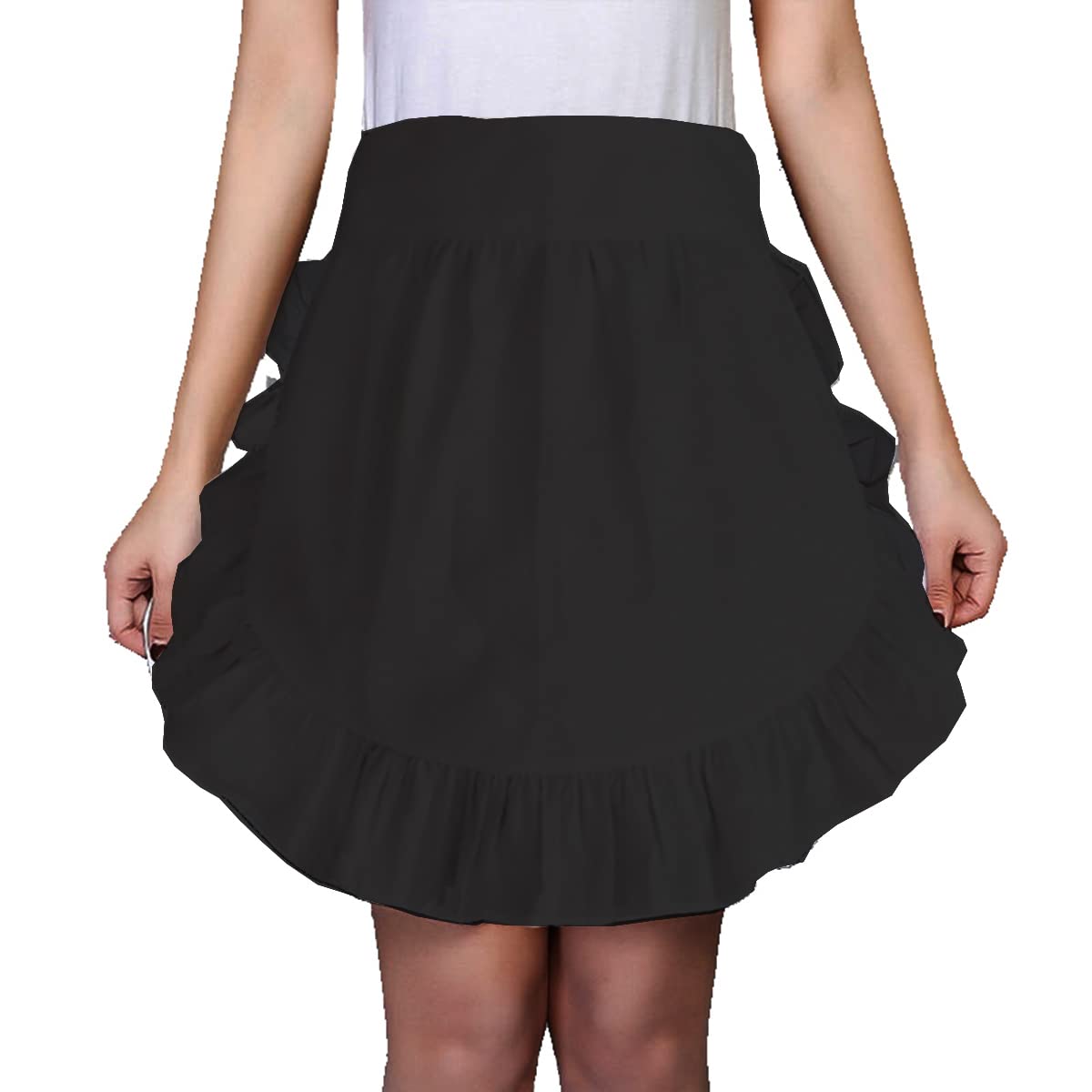 Hyzrz Waist Ruffle Adjustable Apron Kitchen Cooking Restaurant Cotton Bistro Retro Half Aprons with Pockets For Girl Woman (Black)