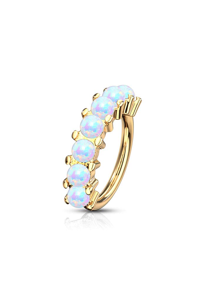 Gold-Tone 316L Surgical Steel Nose Ring Hoop Septum Helix Ear Cartilage Daith Faux White Opal Hoop 5/16" 20G