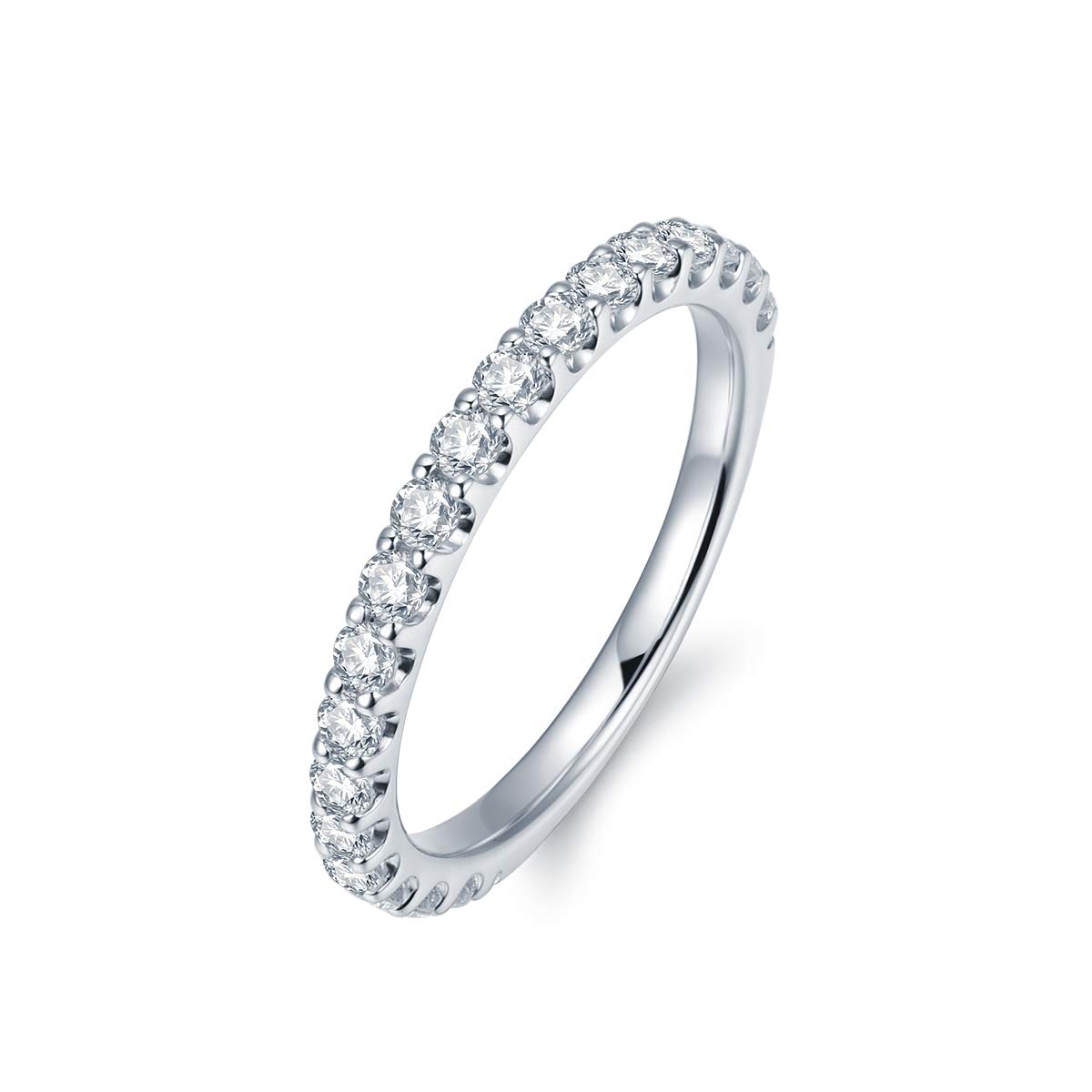 HAFEEZ CENTER 2.5mm Rhodium Plated Sterling Silver Half Eternity Moissanite Wedding Band (7.5, moissanite)