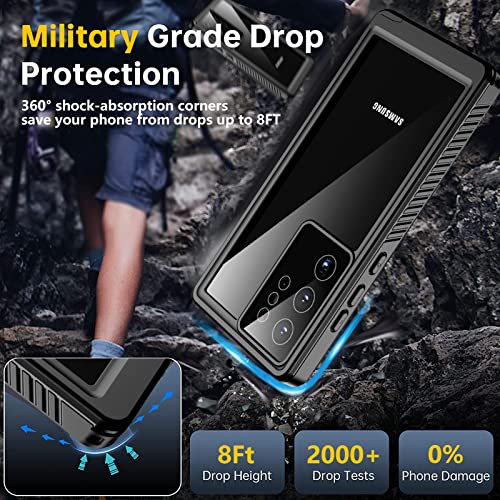 Oterkin for Samsung Galaxy S23 Ultra Case Waterproof,S23 Ultra Case with Built-in Screen&Camera Protector,360° Full Body Protection Dustproof Shockproof Heavy Duty Rugged Case for S23 Ultra-Black