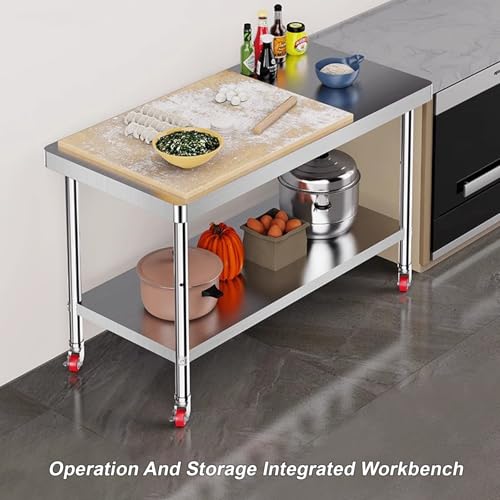Stainless Steel Work Table with Wheels, Food Prep Work Table with Adjustable Under Shelf for Restaurant Home Outdoor(100x60cm/39.3x23.6in)