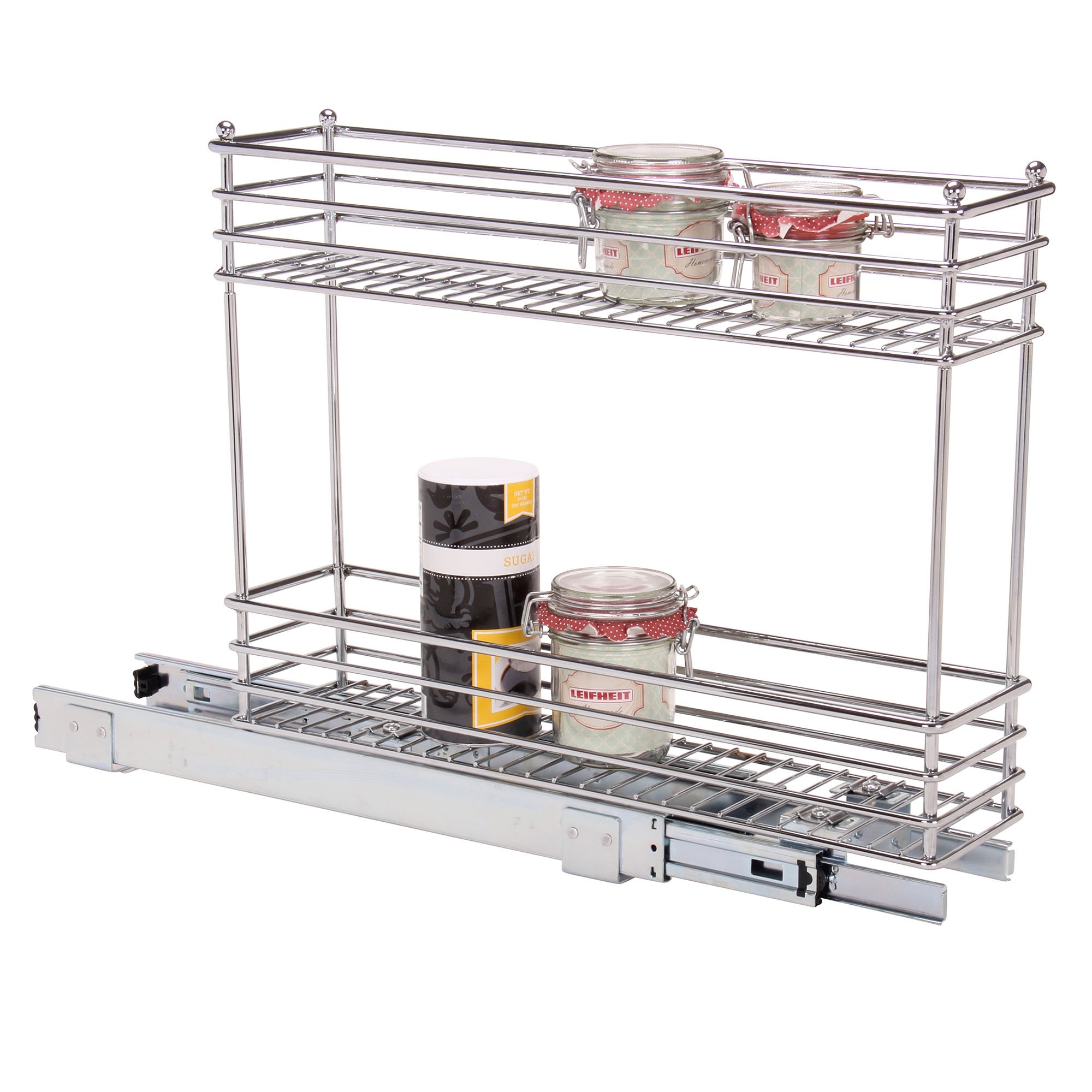 Household Essentials Narrow Sliding Cabinet Organizers (7" and 5"), Two Tier Chrome Organizers, Great for Slim Kitchen and Bathroom Cabinets