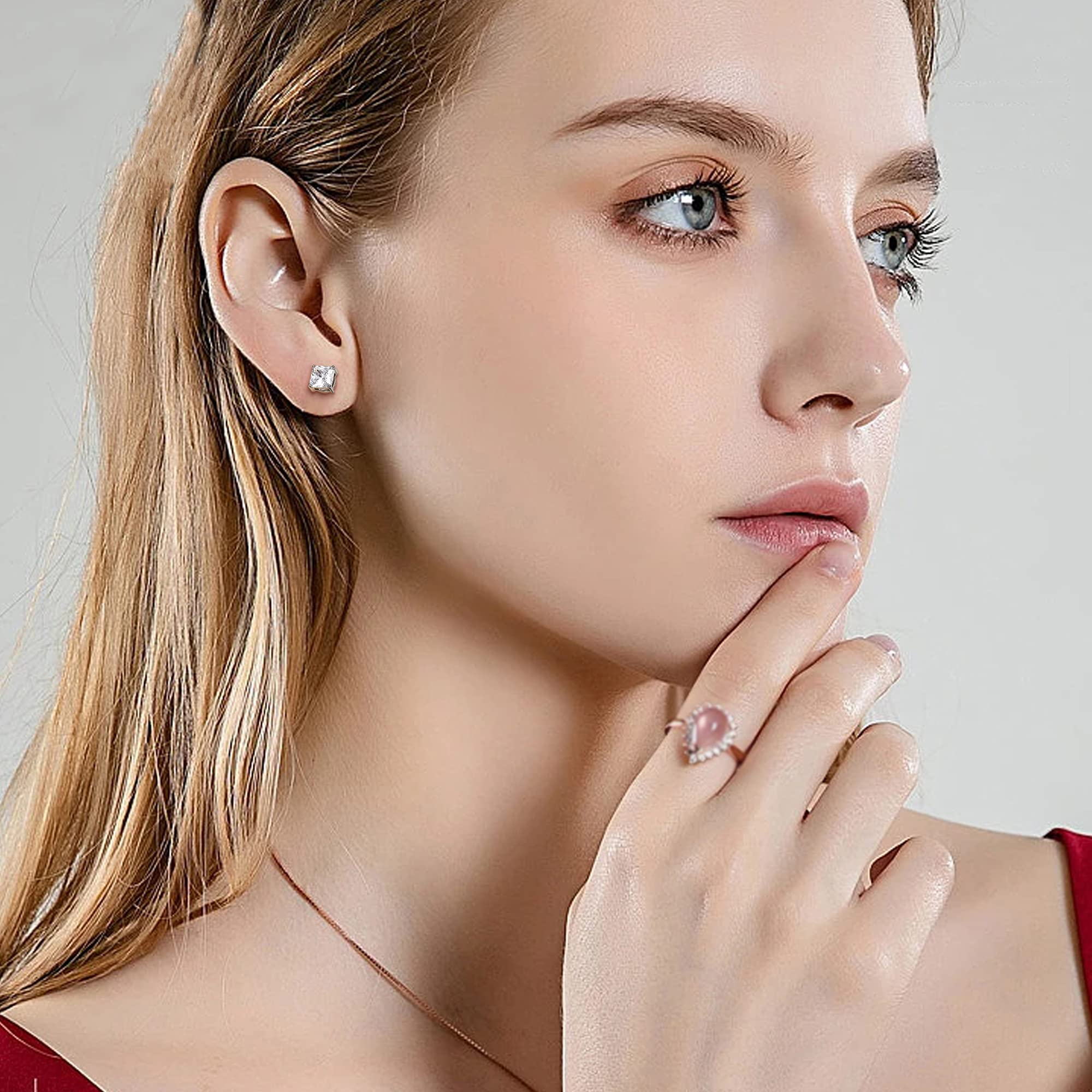 Florideco 5 Pairs Stainless Steel Magnetic Stud Earrings for Women Men Non Piercing CZ Hypoallergenic Earrings Clip On Stud Earrings Set 6MM