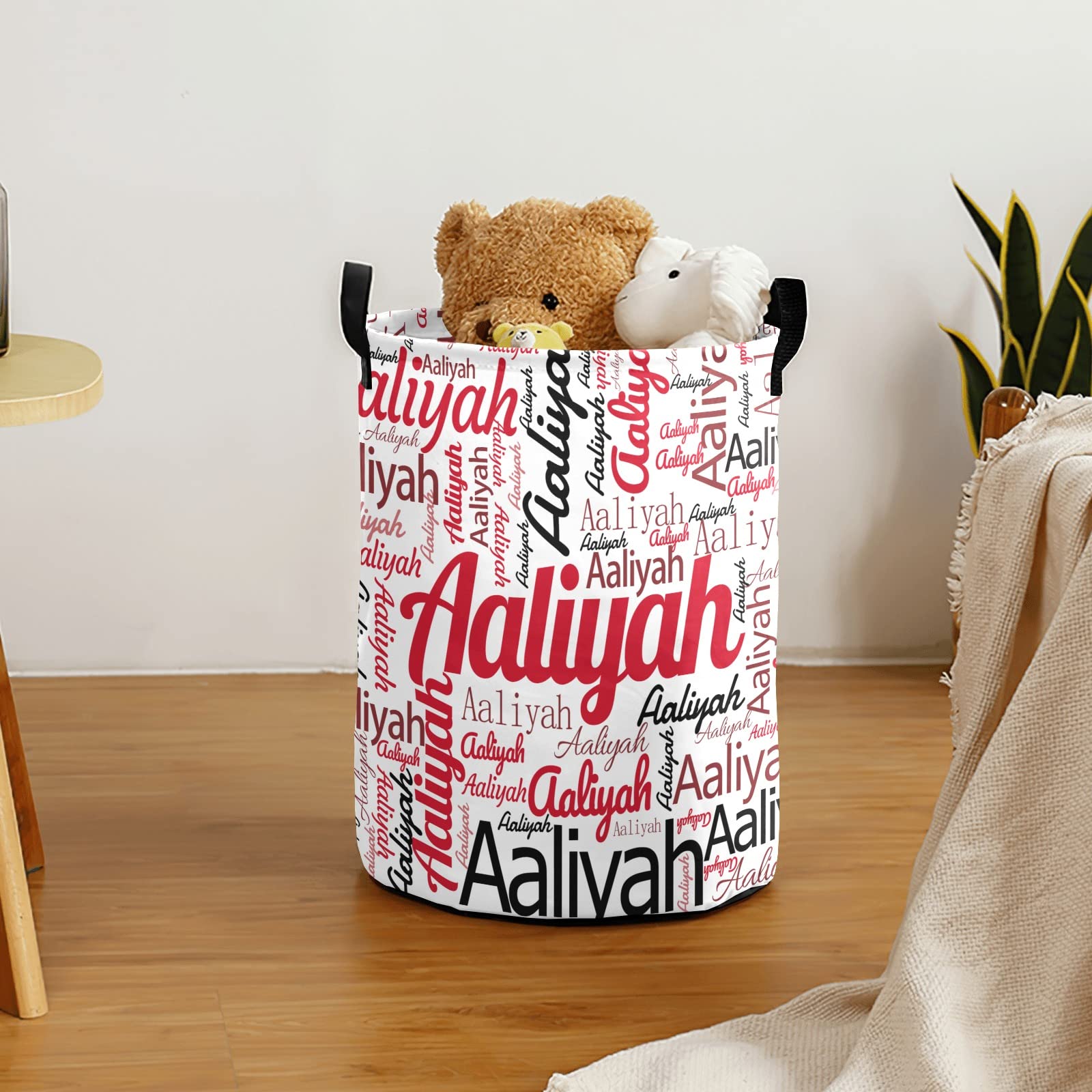 Personalized Laundry Basket Custom Name Laundry Hamper Collapsible Clothes Storage Basket With Handles Waterproof Canvas Storage Basket for Bathroom Living Room Bedroom Kids Room (Color 01)
