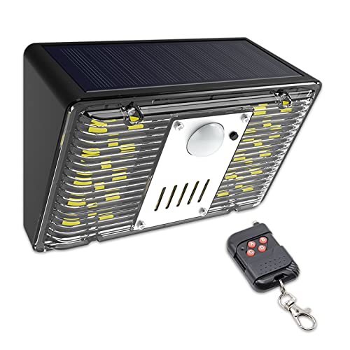 Solar Strobe Light With Motion Sensor Solar Powered Sound Alarm Light With Remote Controller System 129dB Loud Siren Security Light For Farm, Villa, Yard, Barn, Home Day & Night Mode (IP55 Waterproof)