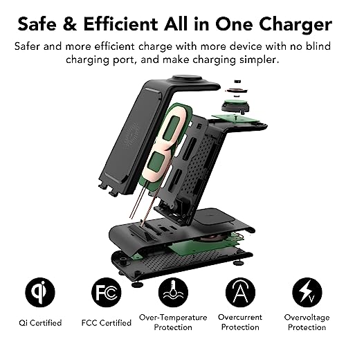 Upgraded 3 in 1 Wireless Charger for Google Pixel Watch, Pixel Fold/7a/7/7 Pro/6/6 Pro/5/4, Pixel Buds Pro, Wireless Charging Station for Multiple Devices iPhone 14/13, Airpods 3/2/1/Pro (Dark Black)
