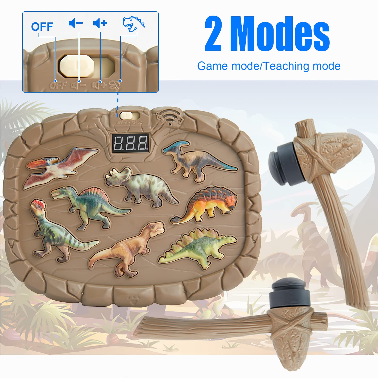 Itcaoseklu Whack A Dinosaur Toy, Interactive Whack a Mole Pounding Game Toy, 2 Hammer & 4 Heighten Legs, Dinosaur Identify Early Developmental Educational Toy for Kids Toddlers