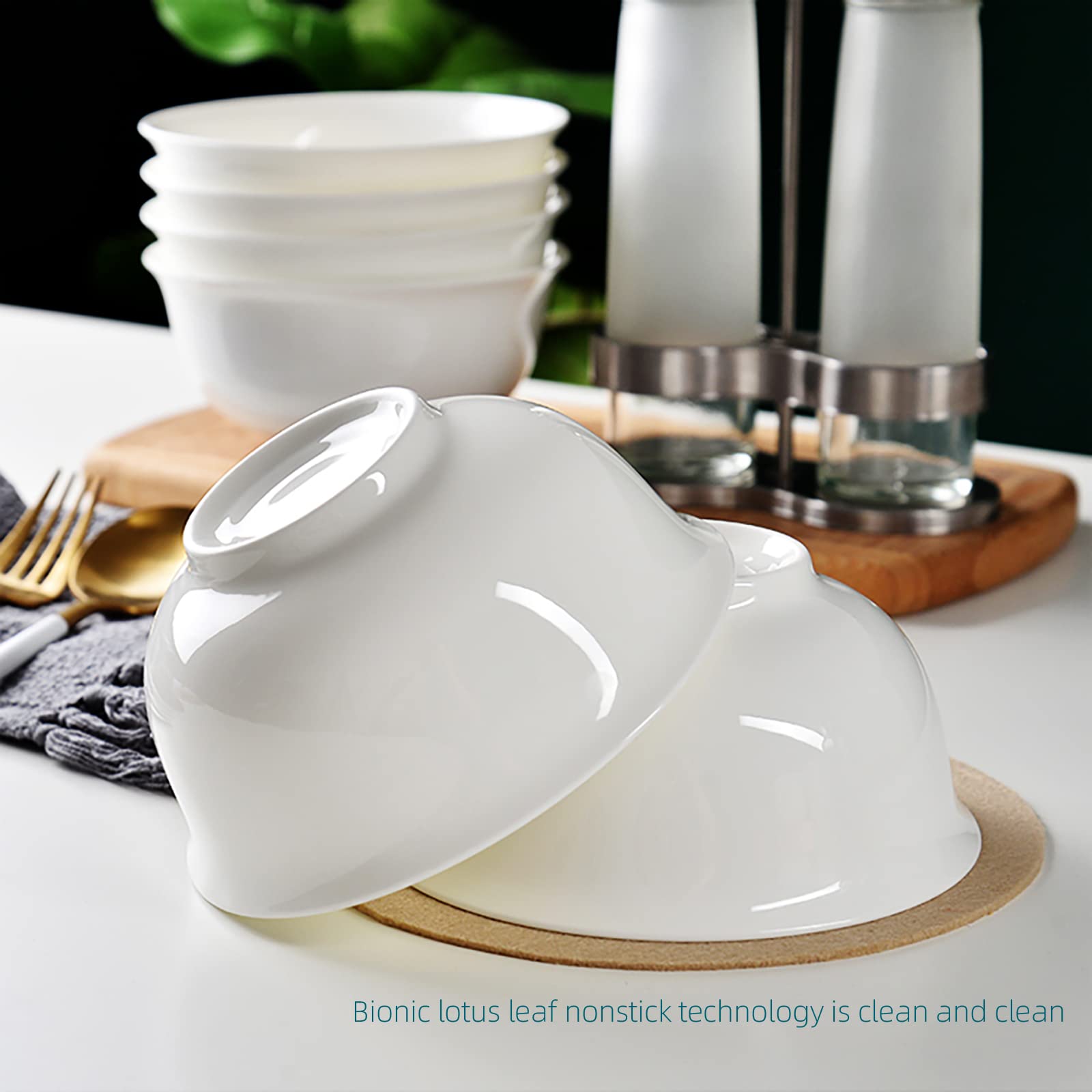 Gang Rinpoche Cereal Bowl Sets, 20OZ Bone China Bowl of 4pcs, White Lightweight Porcelain Dinnersets, Snack Plate for Kitchen, Dishwasher & Microwave Safe (Moonlight)