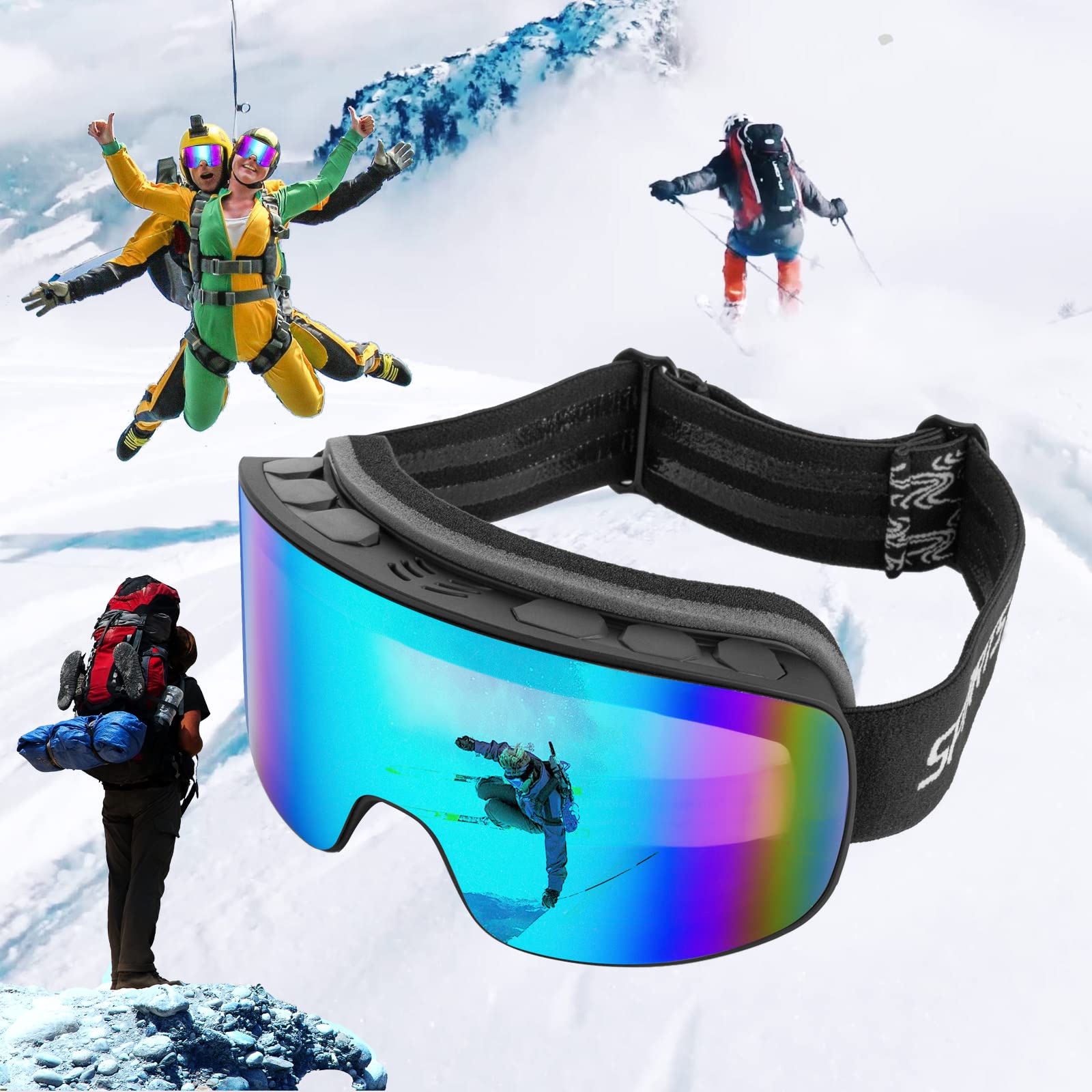 Hapytrip Men's Anti-Fog, Windproof Ski Goggles with UV Protection, Blue