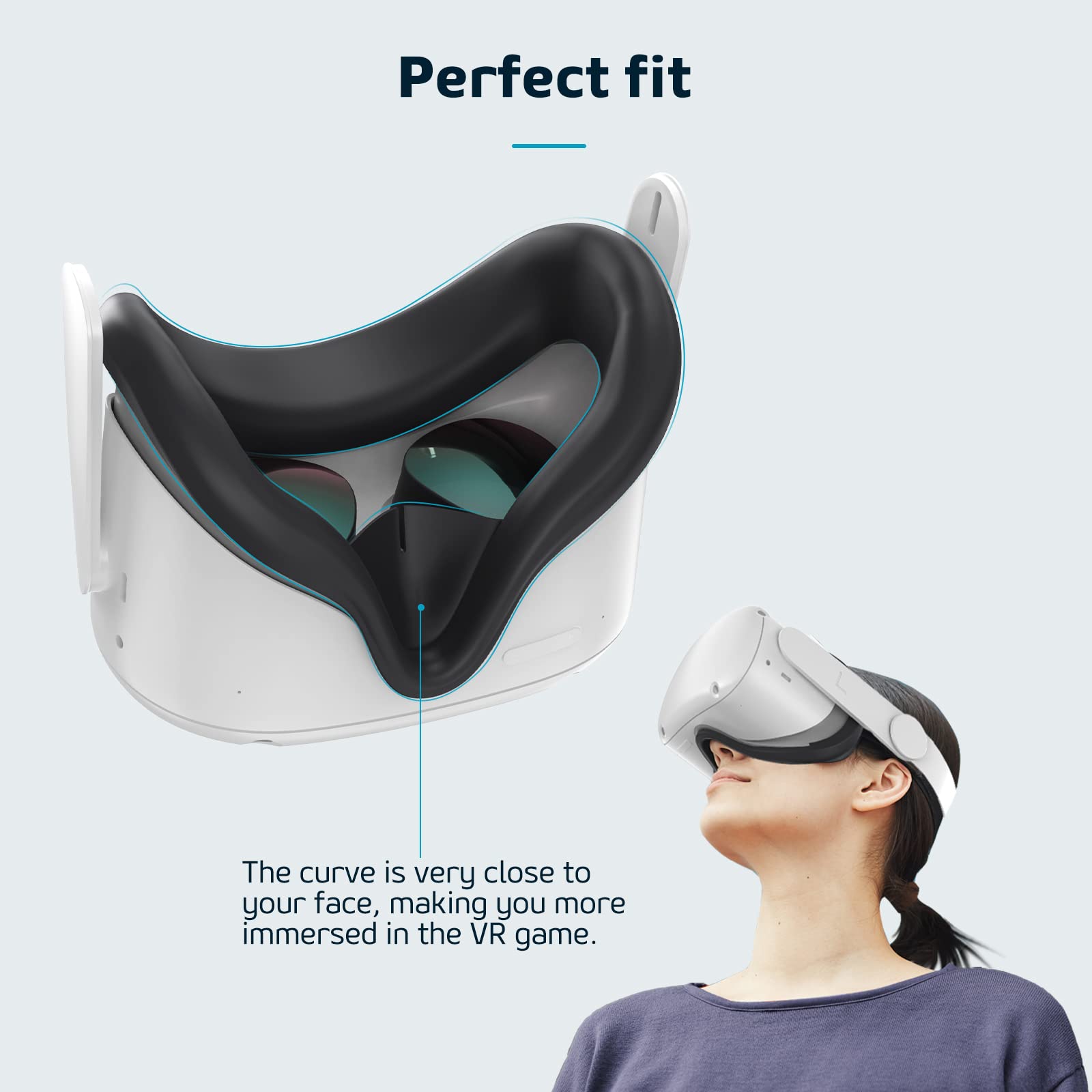 iTwano VR Face Cover and Lens Protector for Quest 2, Silicone Face Pad Compatible with Oculus Quest 2 Accessories (Black)