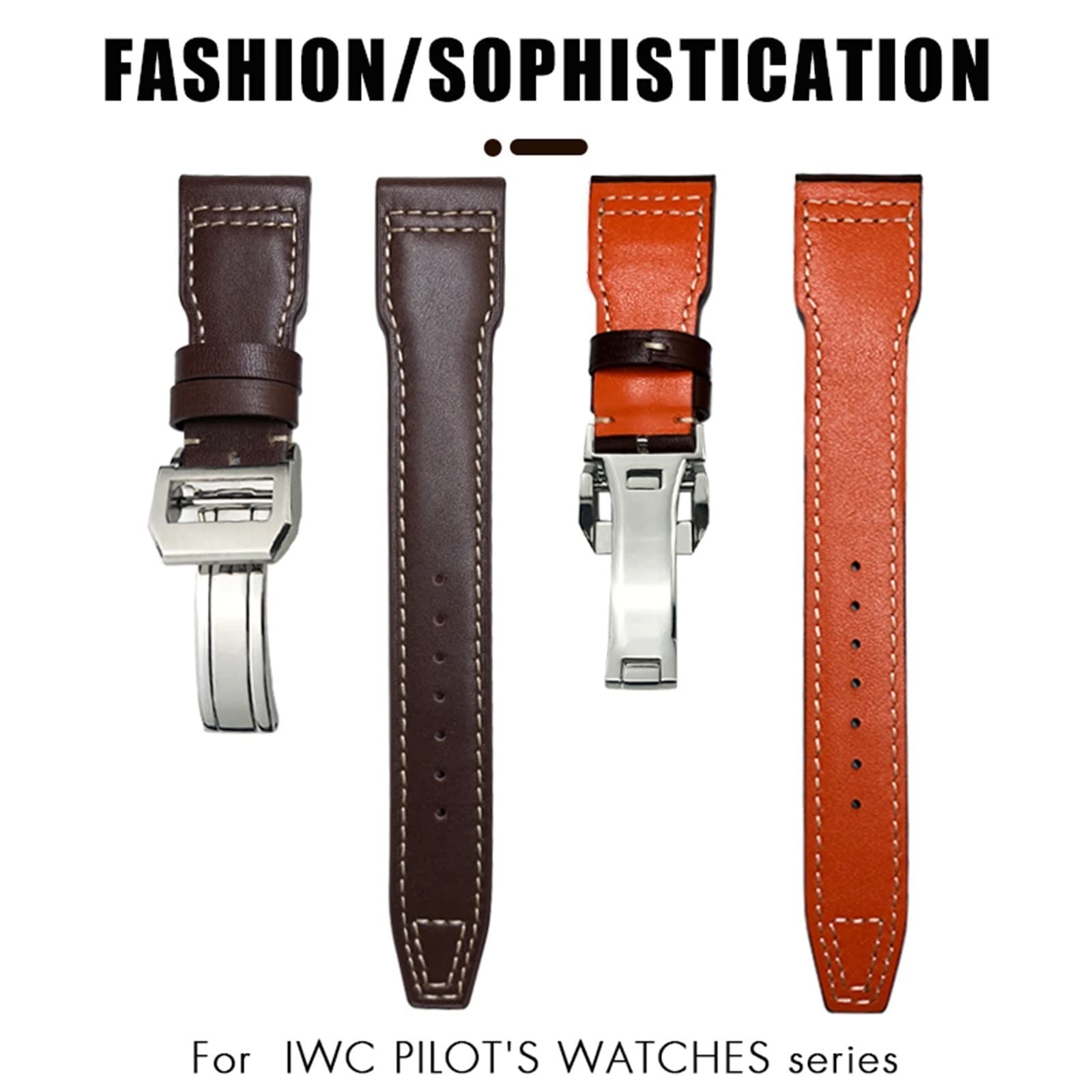 EKINS 20mm Genuine Leather Watchband For IWC Big Pilot Watch Mark 18 Spitfire TOP GUN Hamilton Cowhide Soft Watch Strap (Color : Black Black Rivet 2, Size : Rose Buckle)