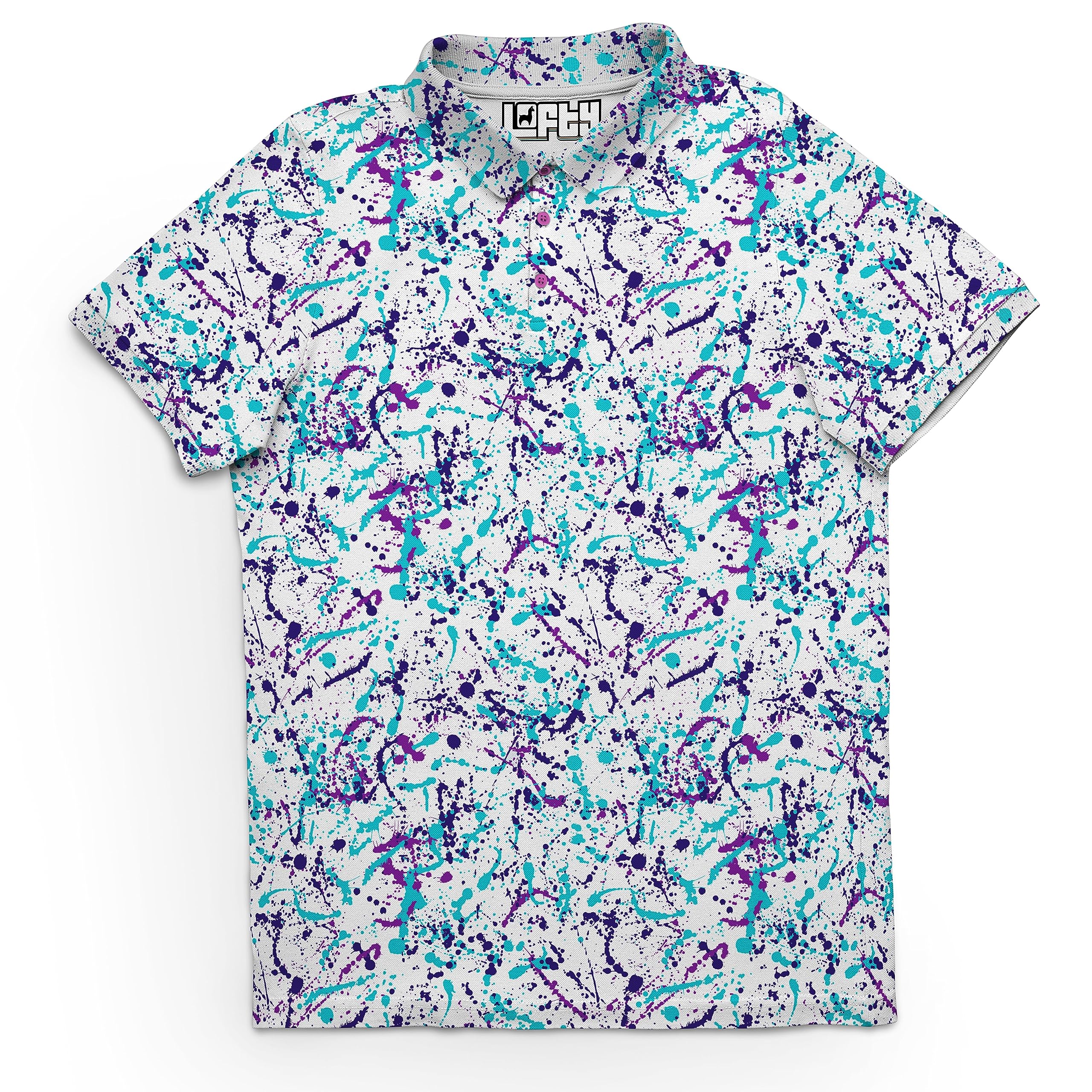 Lofty Llama 90's Jazz Color Paint Splatter Golf Polo for Men | Christmas, Father's Day, Birthday, Golf Gifts Men (Large) Multicoloured