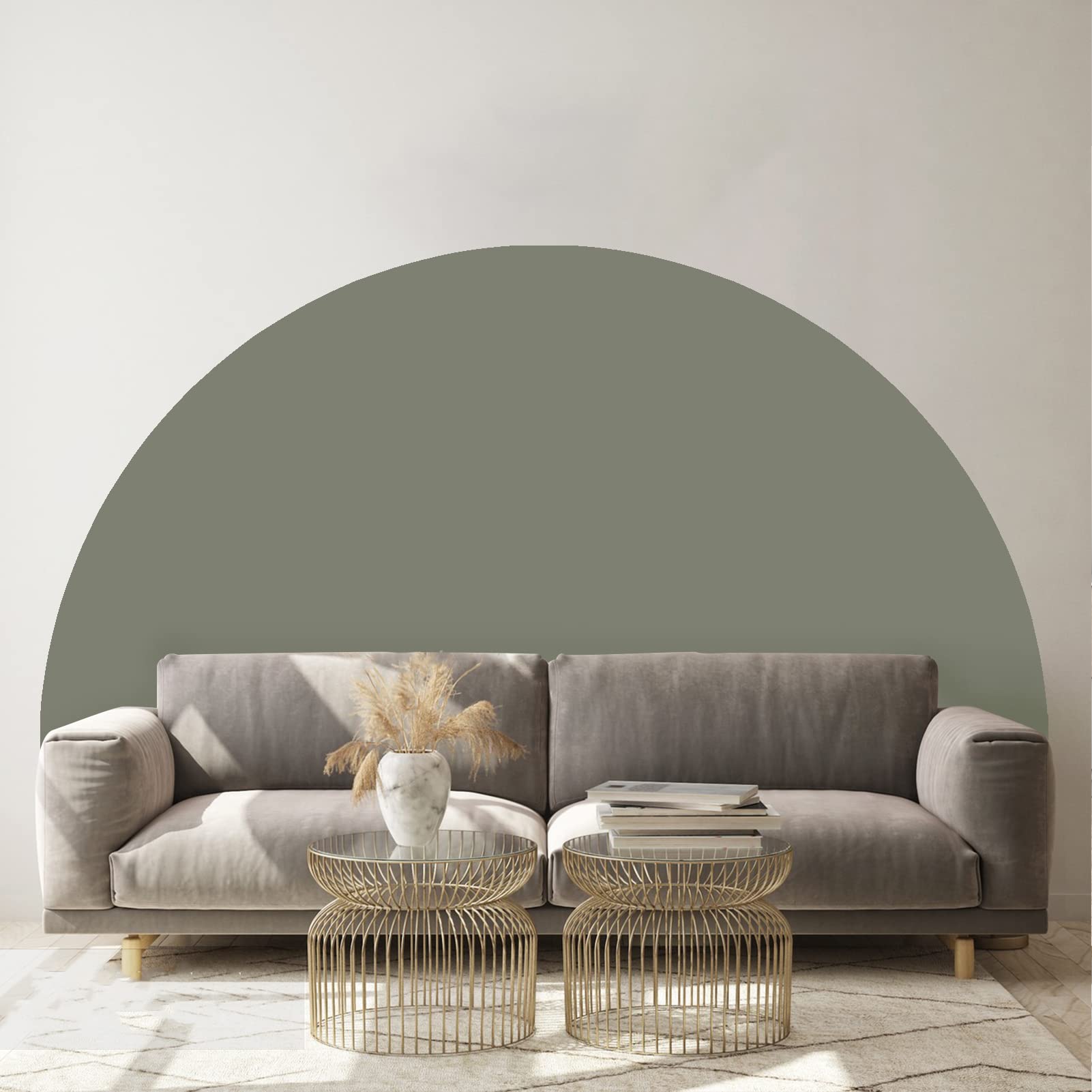 Half Circle Boho Headboard Decal - Semicircle Bohemian Style Wall Decor, Removable Boho Wall Sticker for Bedroom Living Room Nursery Bed Hotel Corridor Decoration, 66”x33”,Morandi Colors (Beige Green)
