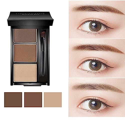 Eyebrow powder three-color brow disc waterproof eyebrow powder eyebrow makeup kit eyebrow filler to shape natural eyebrows (02# Brown, light brown, skin tone)