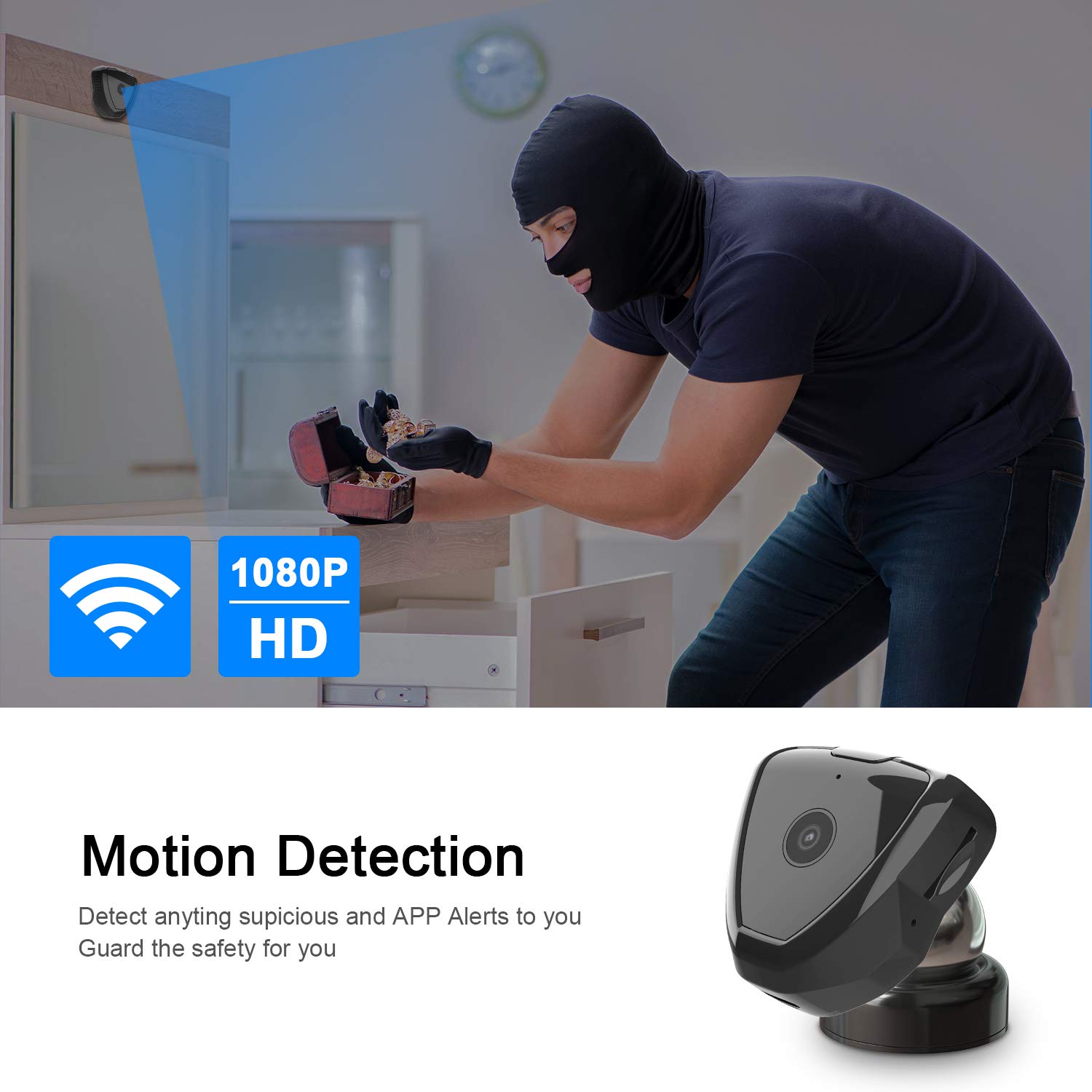 Hidden Camera Spy Camera WiFi Spy Camera Wireless Mini Spy Camera Nanny Cam Indoor Hidden Spy Camera with Motion Detection Night Vision Real Time Record (Black)