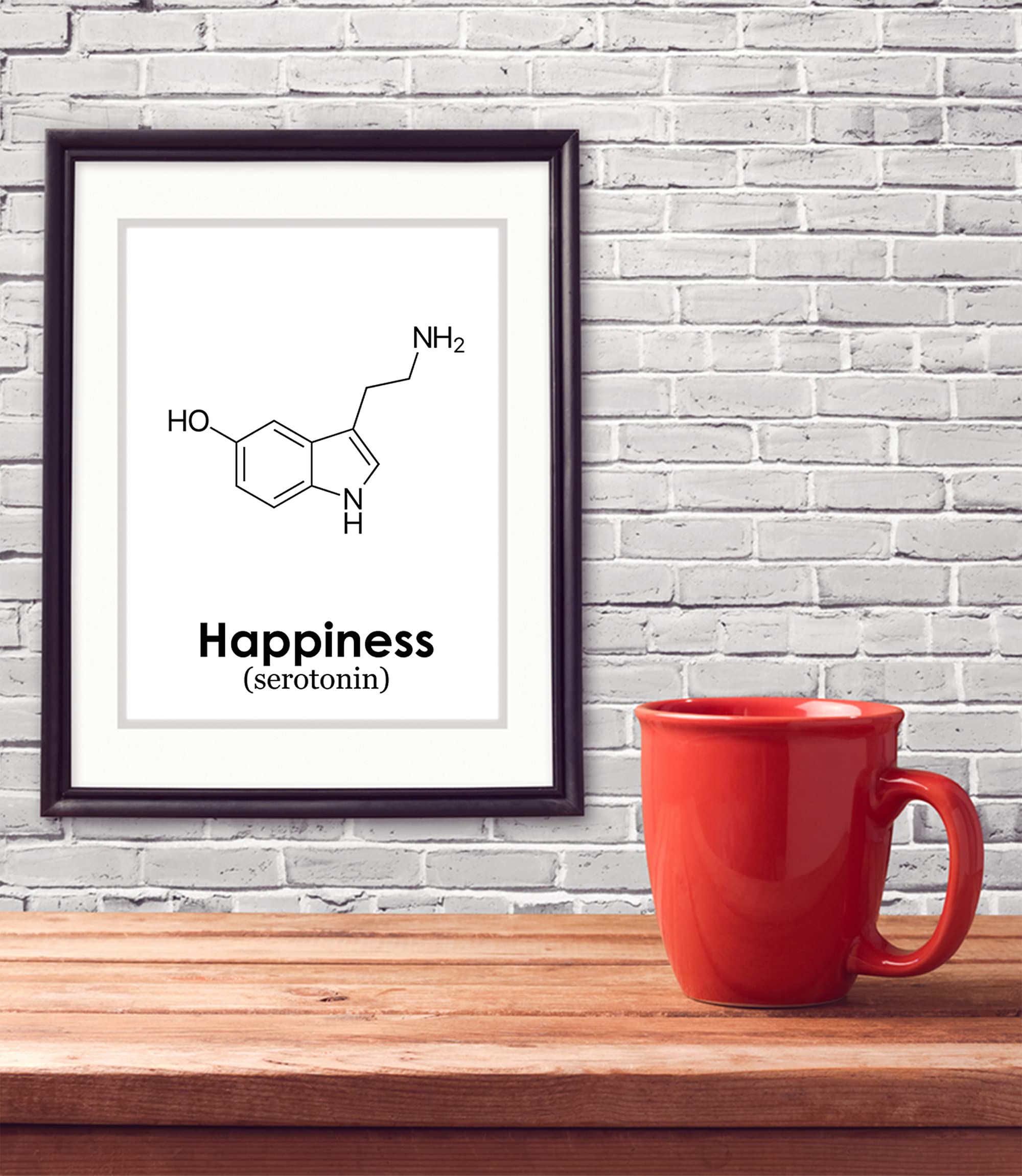 Happiness Serotonin Molecule Wall Art 11x14 Unframed Art Print Poster Black on White for Office, Classroom, Science Laboratory or Home Décor. Great Gift For Scientists, Chemists, Geeks and Nerds