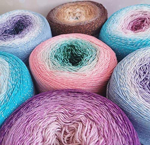 YarnArt Flowers Moonlight Glitter Cotton Yarn, Weight 9.17oz Length 1093 Yards Rainbow Crochet, Metallic Lurex Handknit Shiny, Silvery Cake, Multicolor Cotton,Rainbow Crochet (3253)