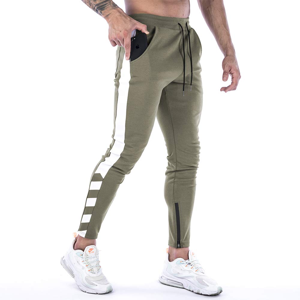 GANSANRO Men's Slim Fit Workout Running Pants, Joggers Sweatpants for Men with Pockets Army Green