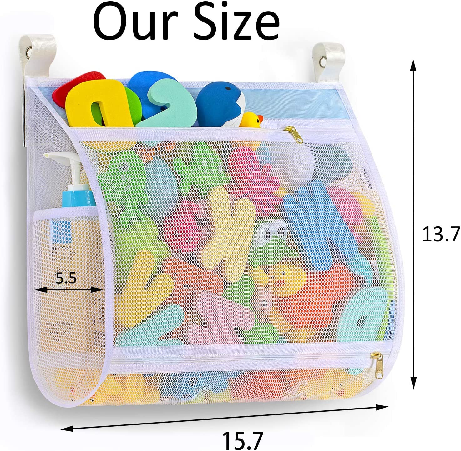 Mesh Bath Toy Storage for Tub，Multiple Suspension Modes，Easy to takebath Toy Storage，Extra Large Capacity Bath Toy Holder，Have Quick-Drying and Breathable