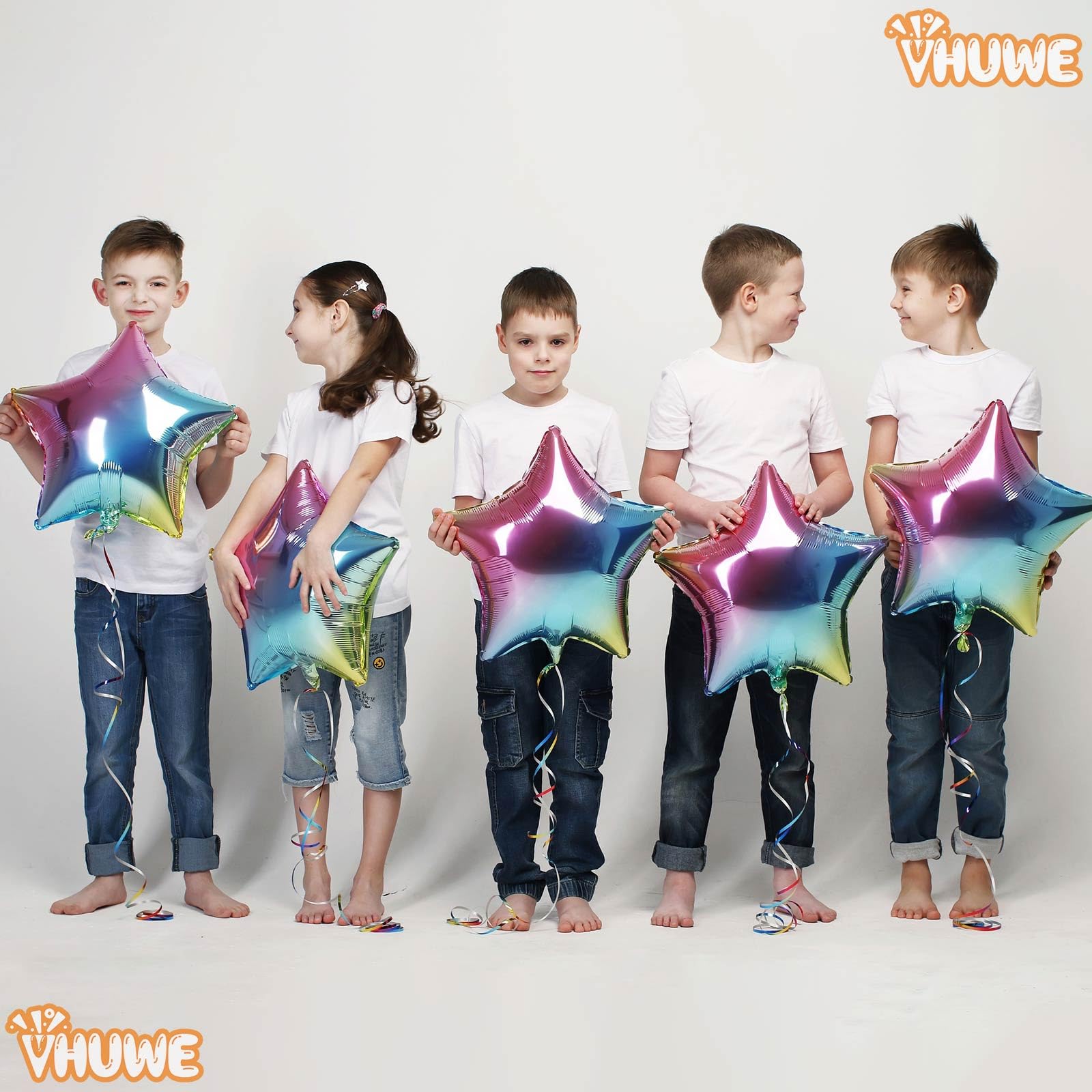 Rainbow Star Balloons 18 Inch, 10 Pcs Gradient Star Shaped Mylar Helium Foil Metallic Balloon for Birthday Party Decorations Baby Shower Wedding Anniversary Backdrop Party Supplies